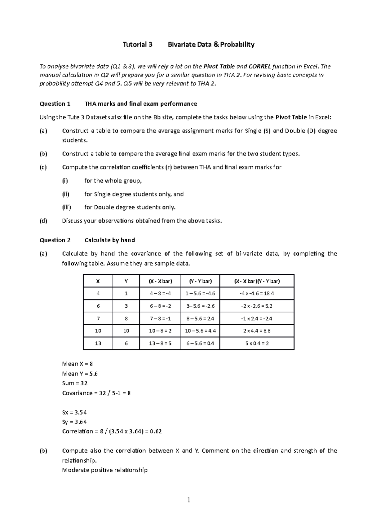 Tute 3 Bivariate Data & Probability - Tutorial 3 Bivariate Data & Probability To analyse - Studocu