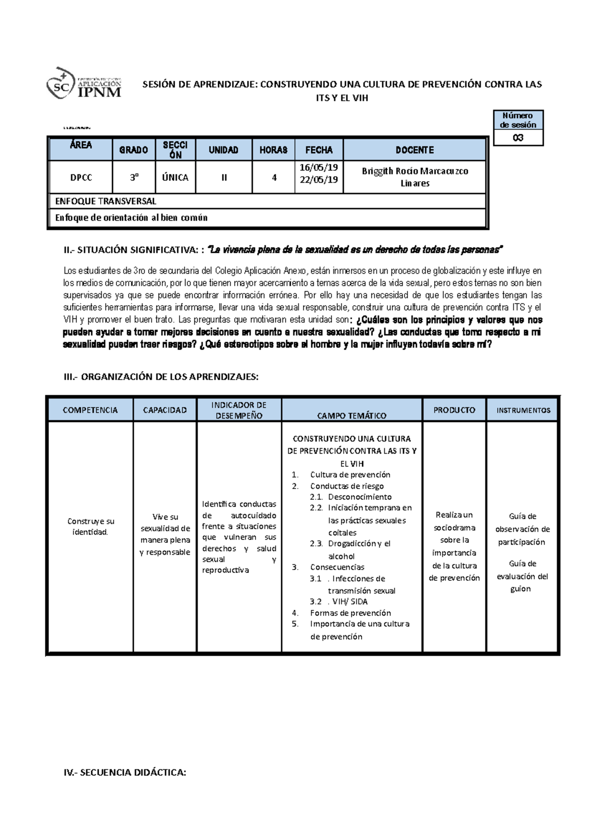 Pdfcoffee - DPCC - SESIÓN DE APRENDIZAJE: CONSTRUYENDO UNA CULTURA DE PREVENCIÓN CONTRA LAS ITS ...