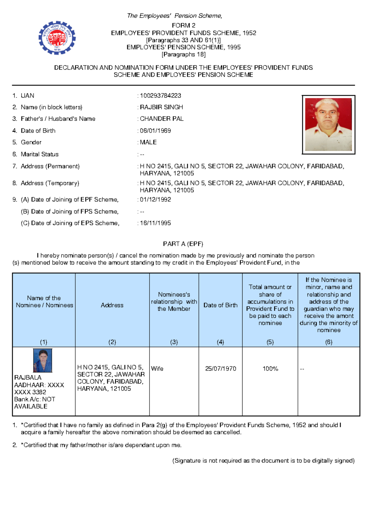 E-Nomination (17) - The Employees' Pension Scheme, FORM 2 EMPLOYEES ...