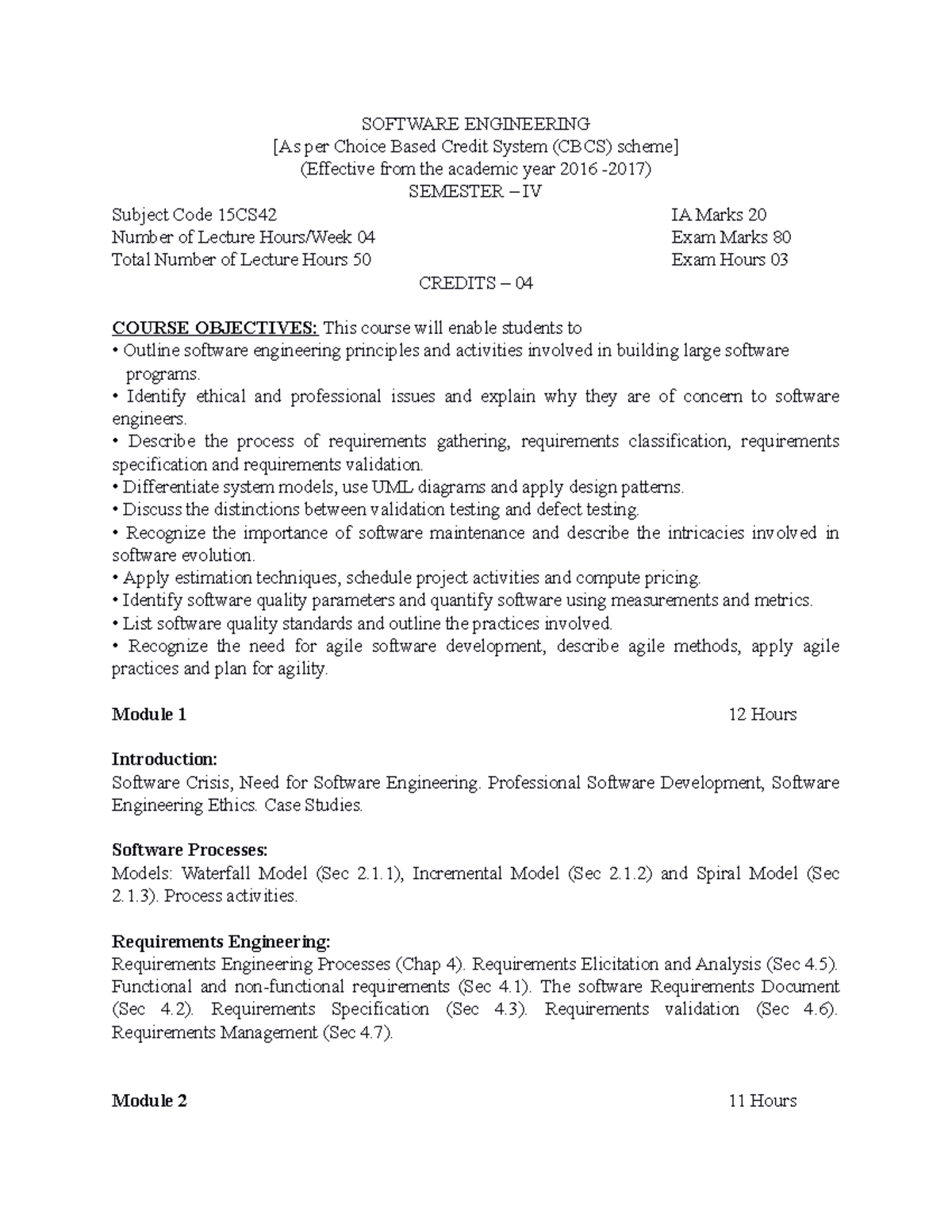 SE syllabus - SOFTWARE ENGINEERING [As per Choice Based Credit System ...