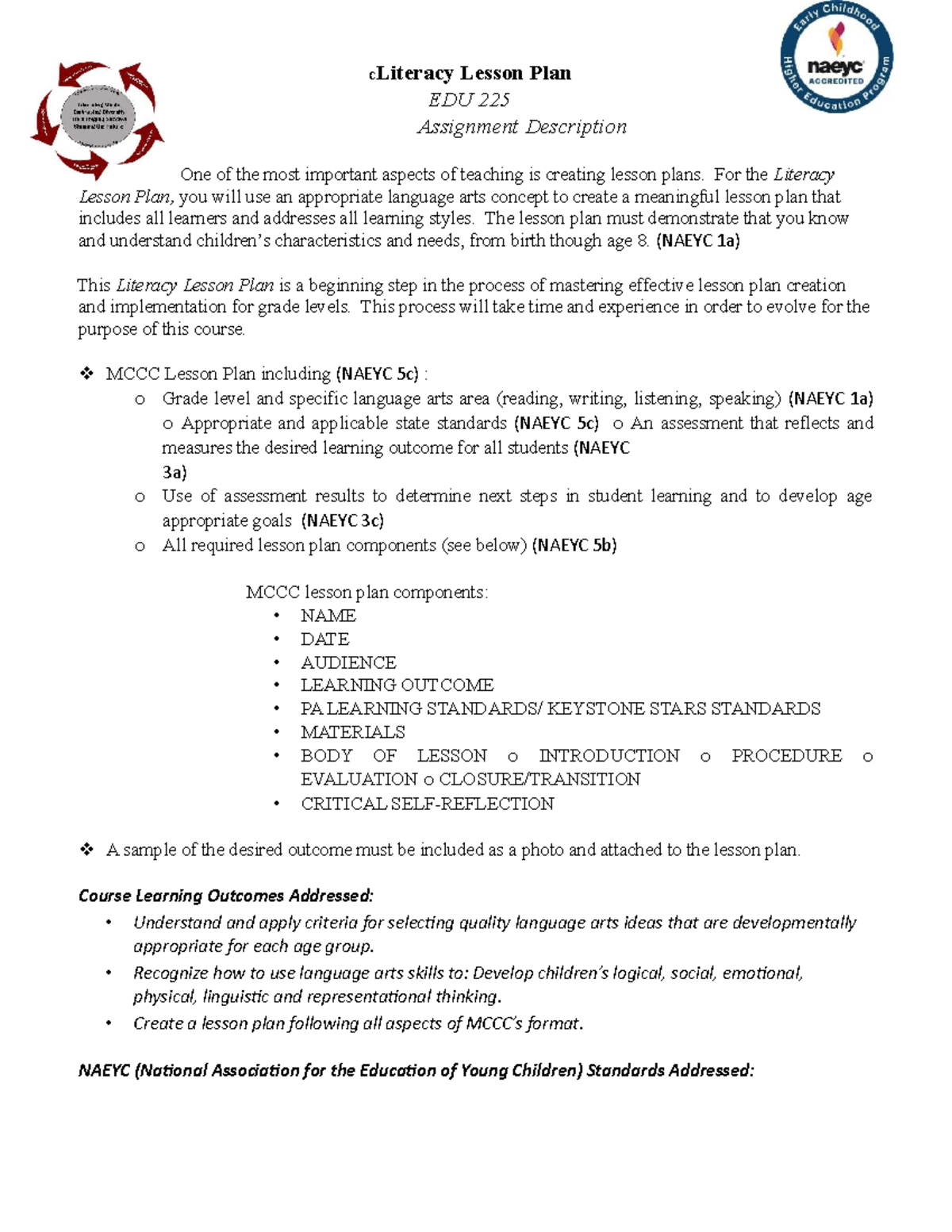 Naeyc literacy lesson plan fall 2021ALL - ####### cLiteracy Lesson Plan ...