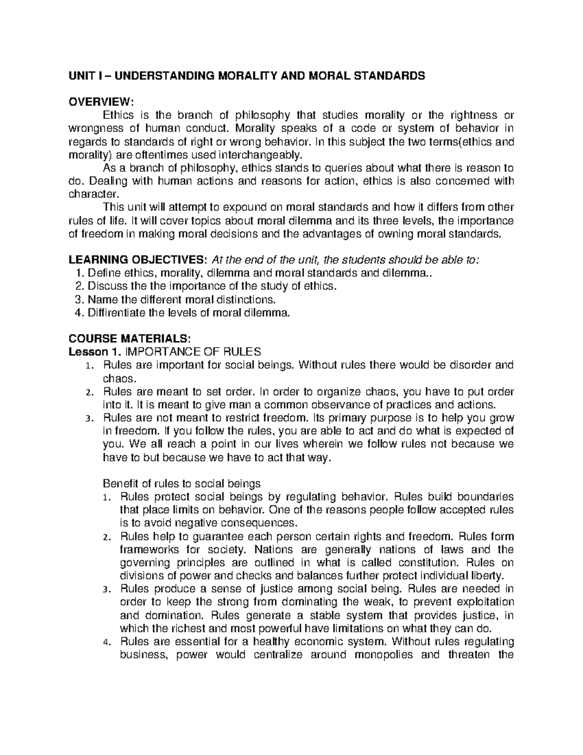 Etucspdf - Ethics module this will tacle about morality, dilemma ...