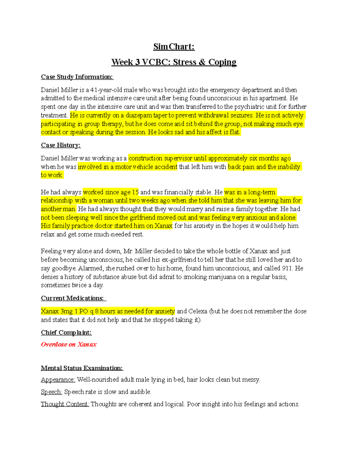 Sim Chart- Daniel Miller Suicide Risk Assessment - SimChart: Week 3 ...