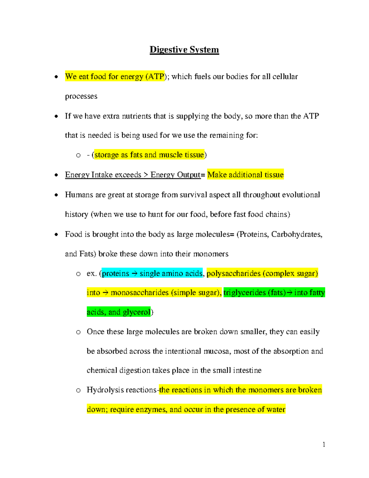 Digestive System Notes - Digestive System • We eat food for energy (ATP ...