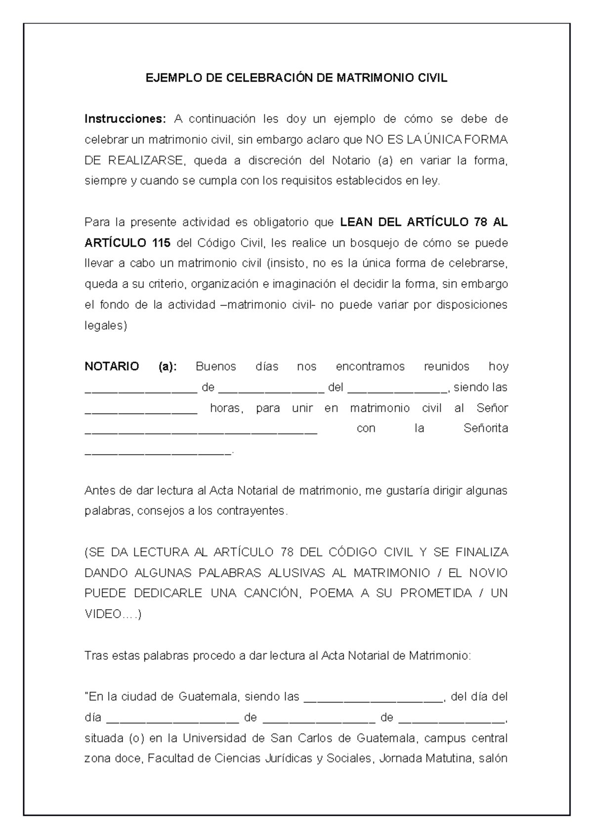 01-Ejemplo de Discurso de una Boda Civil Ante Notario - EJEMPLO DE CELEBRACIÓN DE MATRIMONIO ...