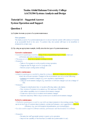 Tutorial 1 - Tunku Abdul Rahman University College AACS1304 Systems Analysis and Design Tutorial ...
