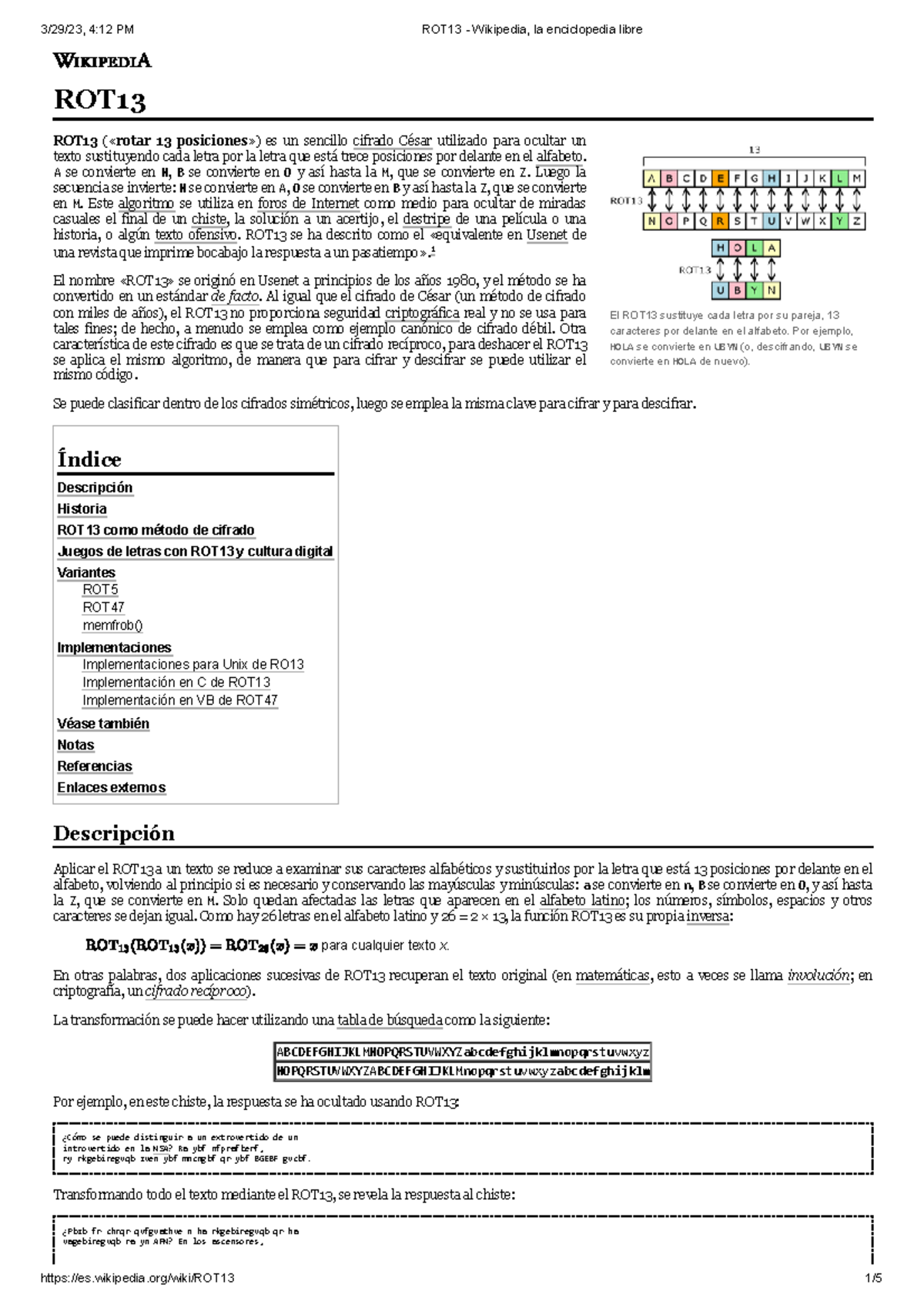 ROT13 - Wikipedia, la enciclopedia libredas - El ROT13 sustituye cada ...