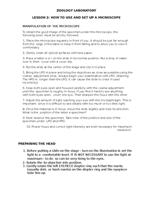 Lesson 1 - Microscope - Lecture notes 2 - ZOOLOGY LABORATORY LESSON 1 ...