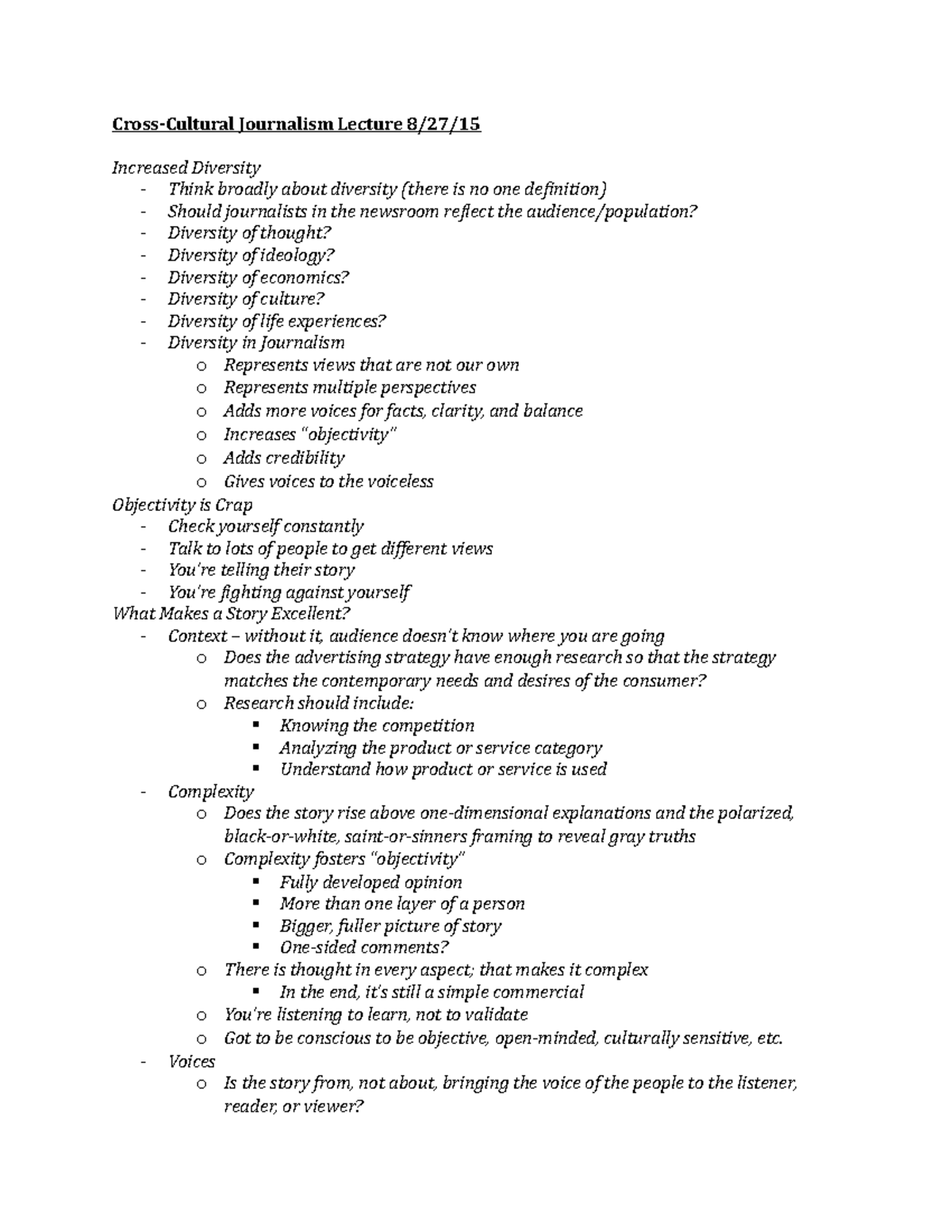 Cross-Cultural Journalism Lecture 2 Notes - Cross-Cultural Journalism ...