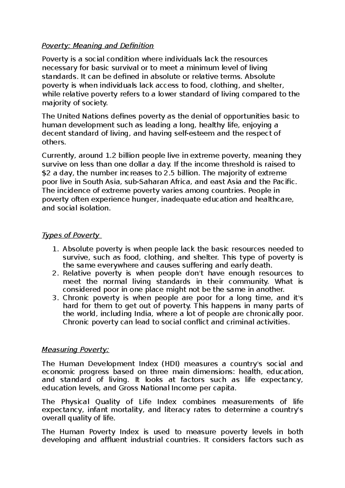 Poverty - INTRODUCTION TO SOCIOLOGY, BA, NOTES - Poverty: Meaning and ...