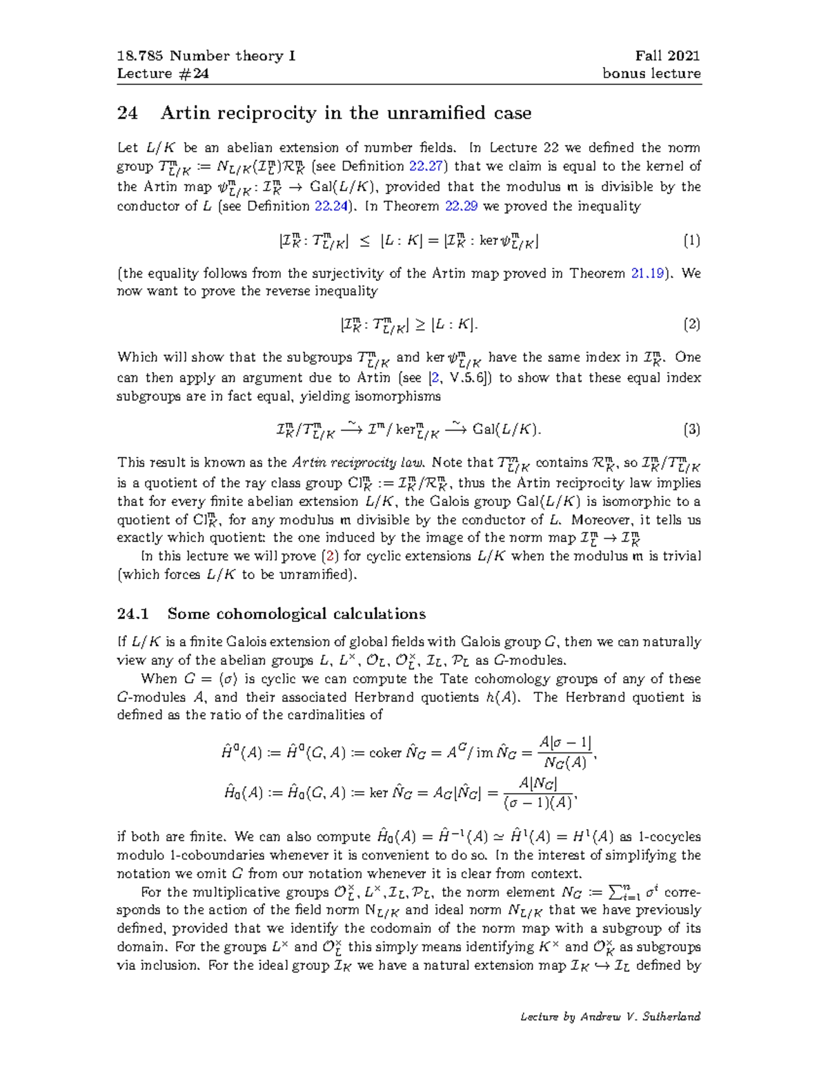 Number Theory I Part 24 - For this we will apply a variant of Dirichlet’s unit theorem due to ...