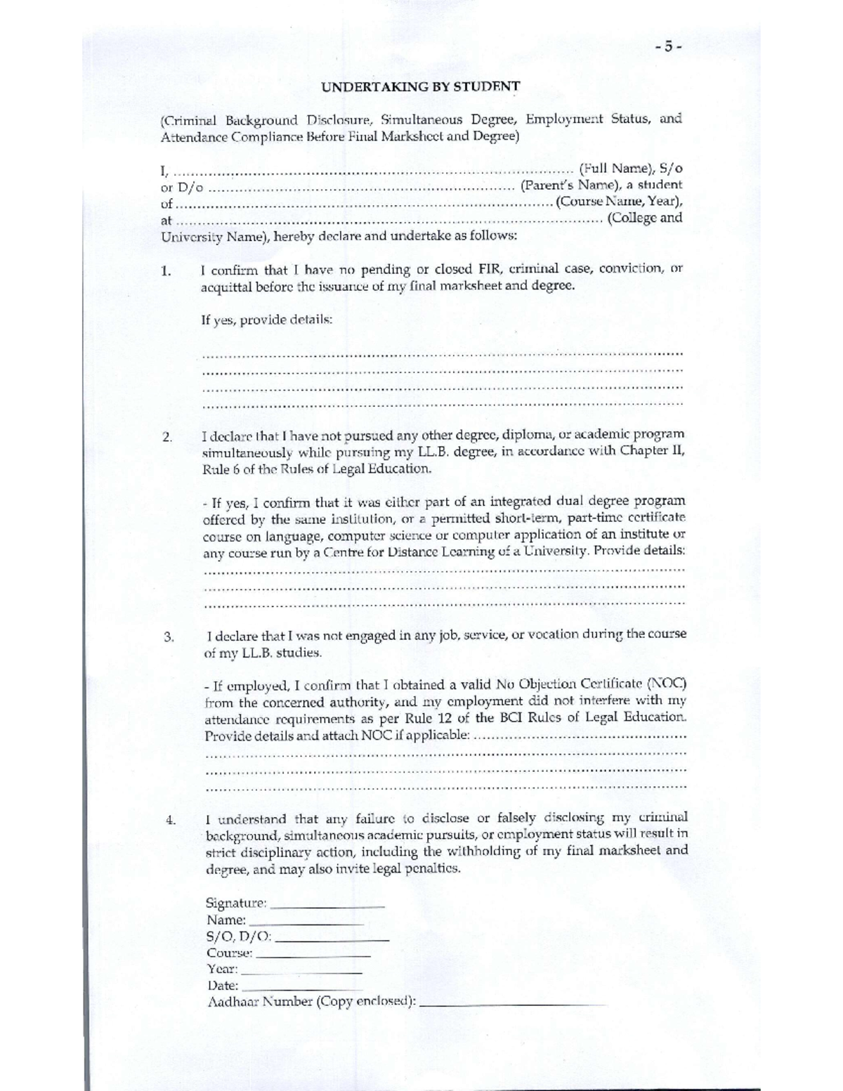 BCI Undertaking Students 2024 - 5 UNDERTAKING STUDENT (Criminal ...