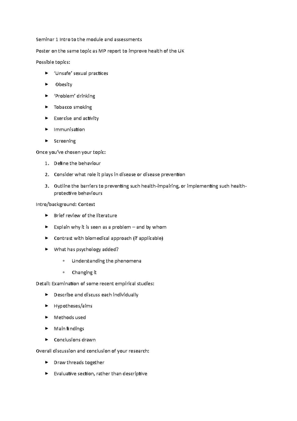 Seminar 1 Intro to the module and assessments - Seminar 1 Intro to the ...