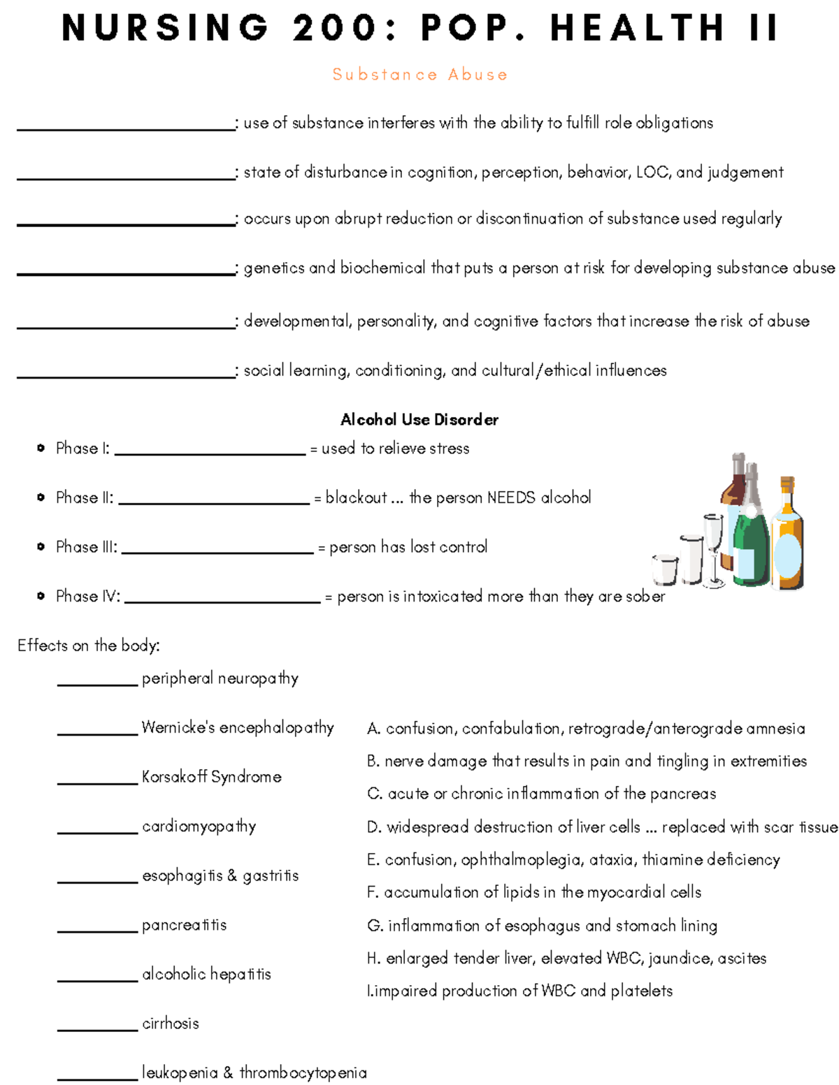 Substance Abuse Worksheet - N U R S I N G 2 0 0 : P O P. H E A L T H I ...
