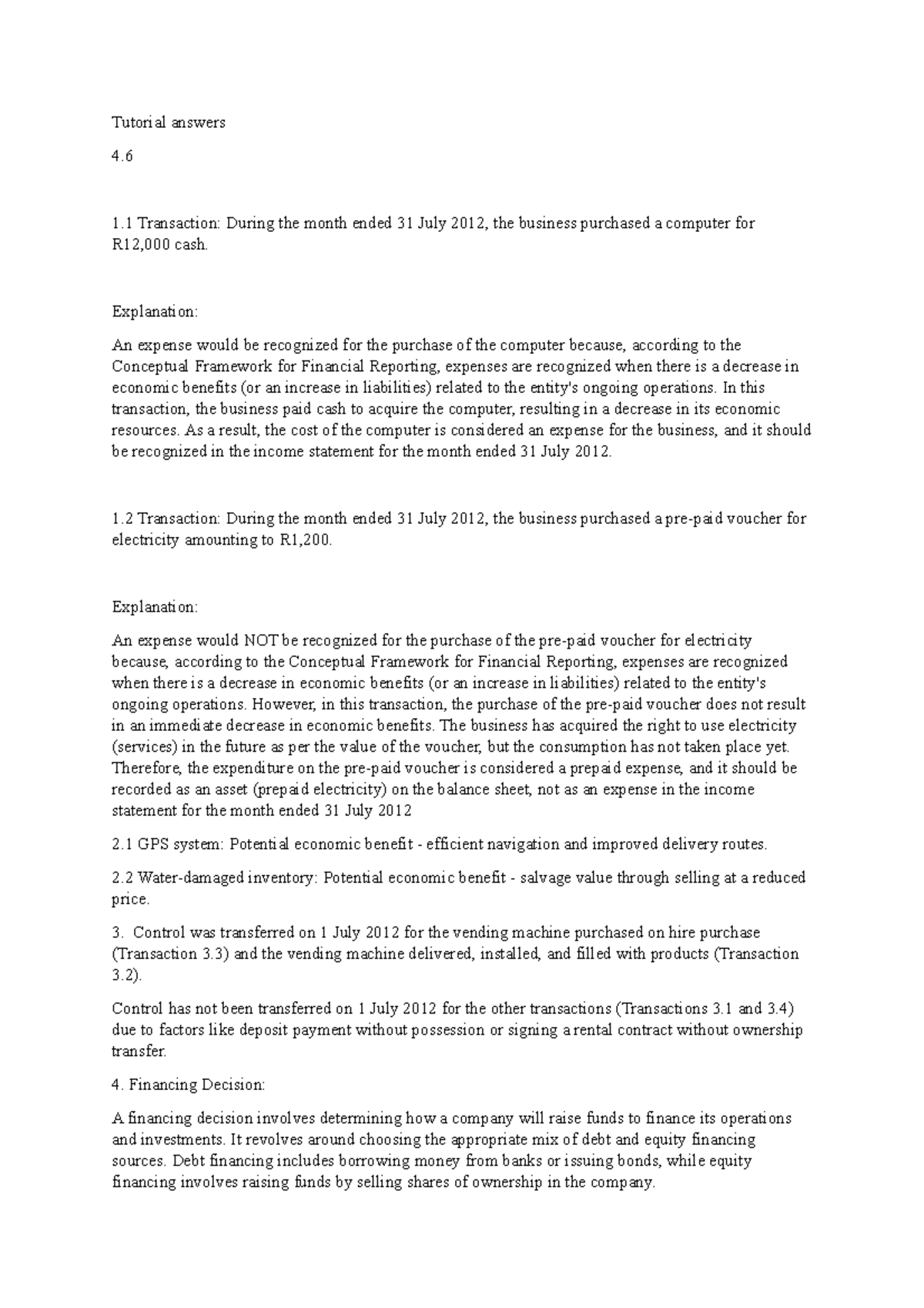 Tutorial 2 answers - Tutorial answers 1 Transaction: During the month ...