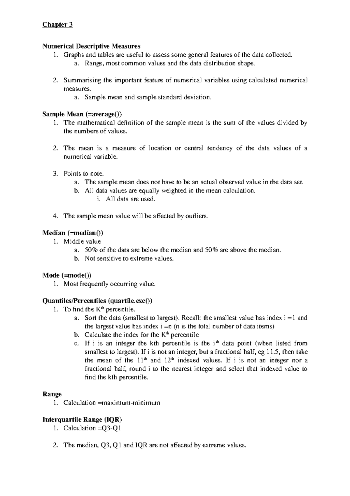 Chapter 3busn1001 anu - Chapter 3 Numerical Descriptive Measures 1 and ...