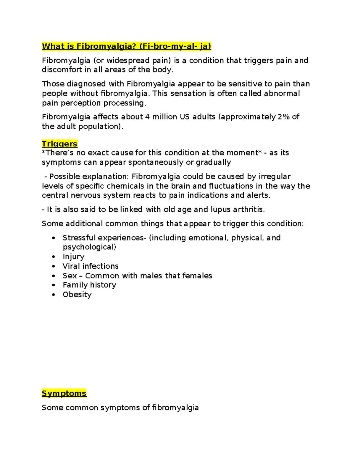Fibromyalgia Presentation Notes - What is Fibromyalgia? (Fi-bro-my-al ...