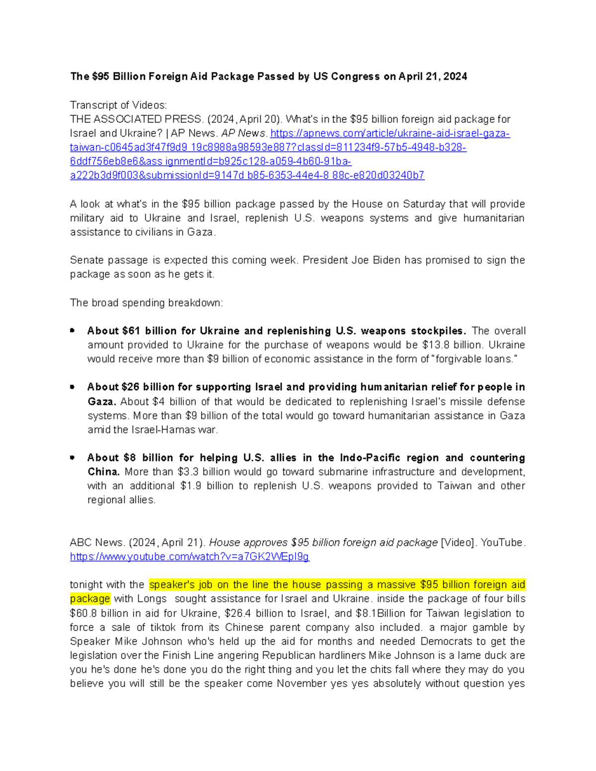 The $95 Billion Foreign Aid Package Passed by US Congress on April 21 ...