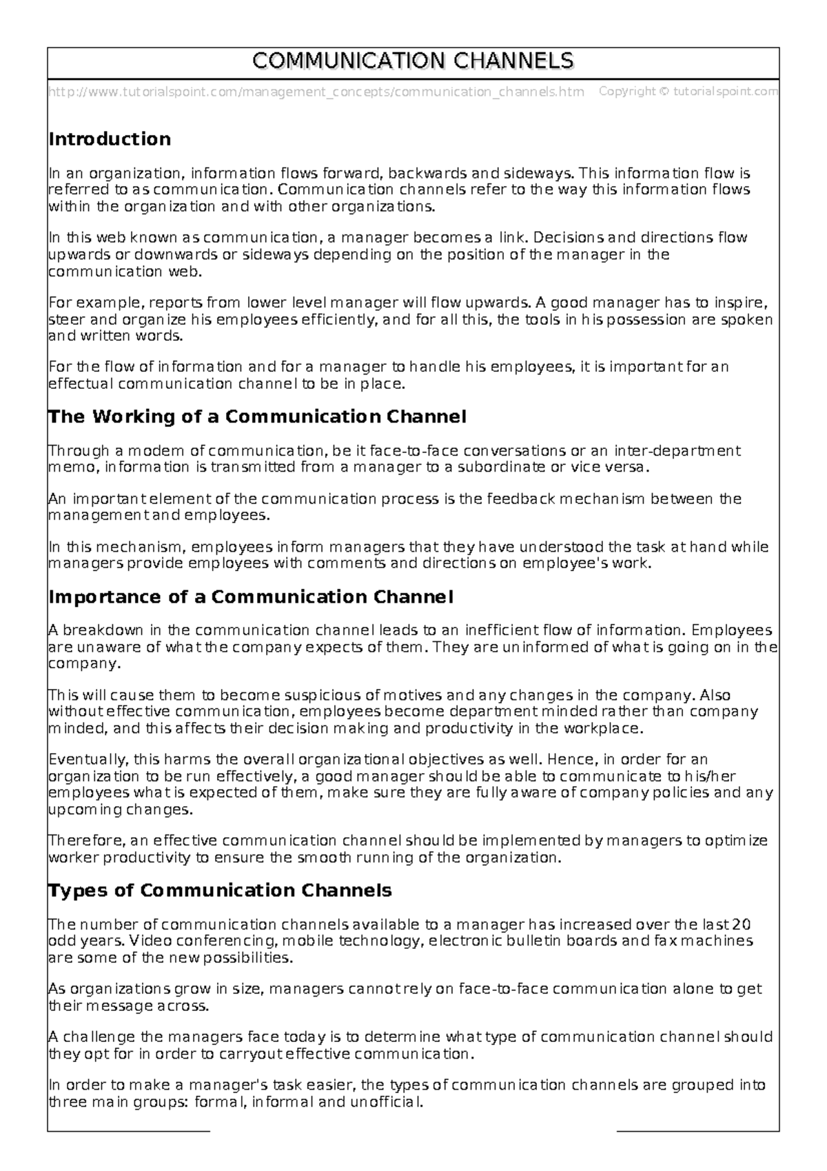 Communication channels - tutorialspoint/management_concepts/communication_channels.htm Copyright ...