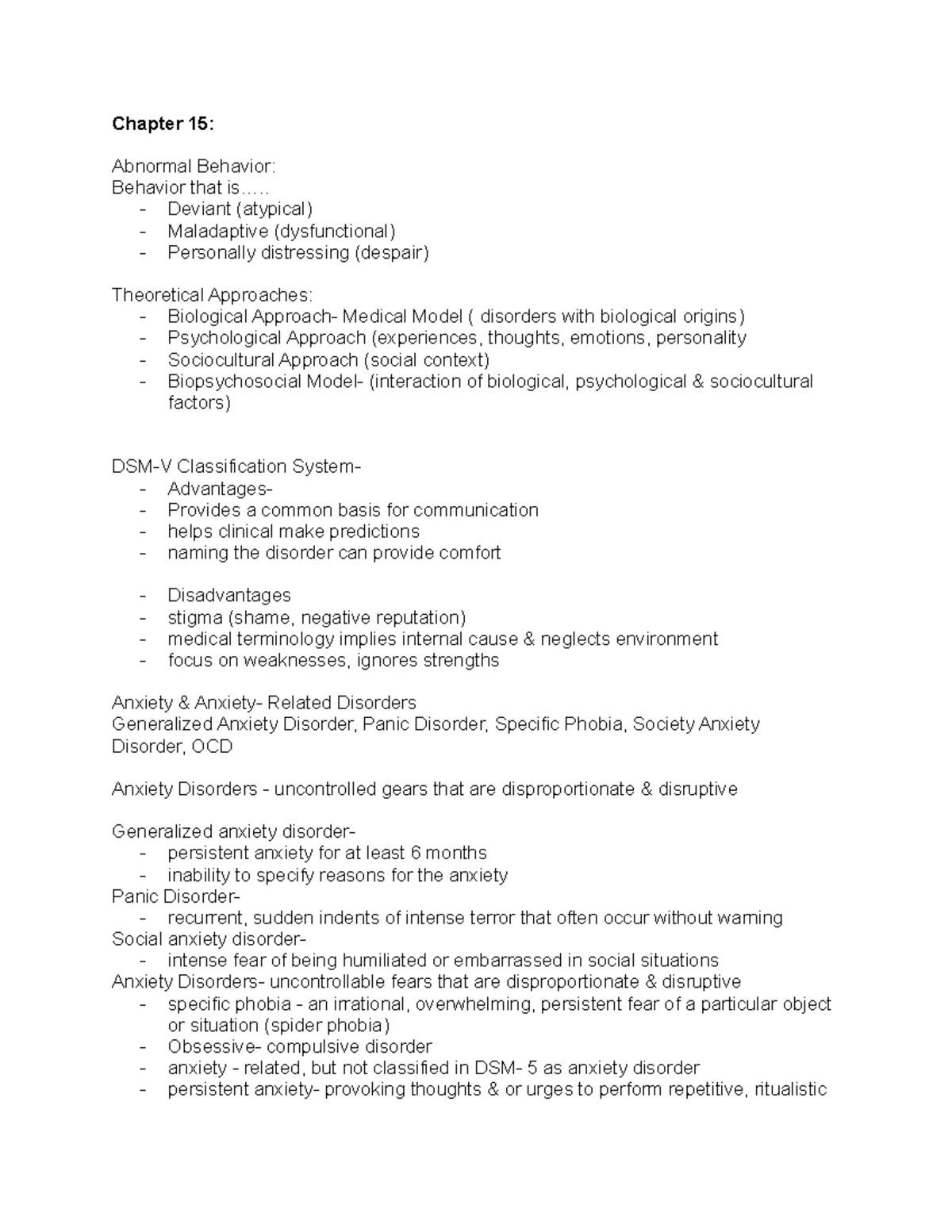 Psych 10-2 - Chapter 15: Abnormal Behavior: Behavior that is ...