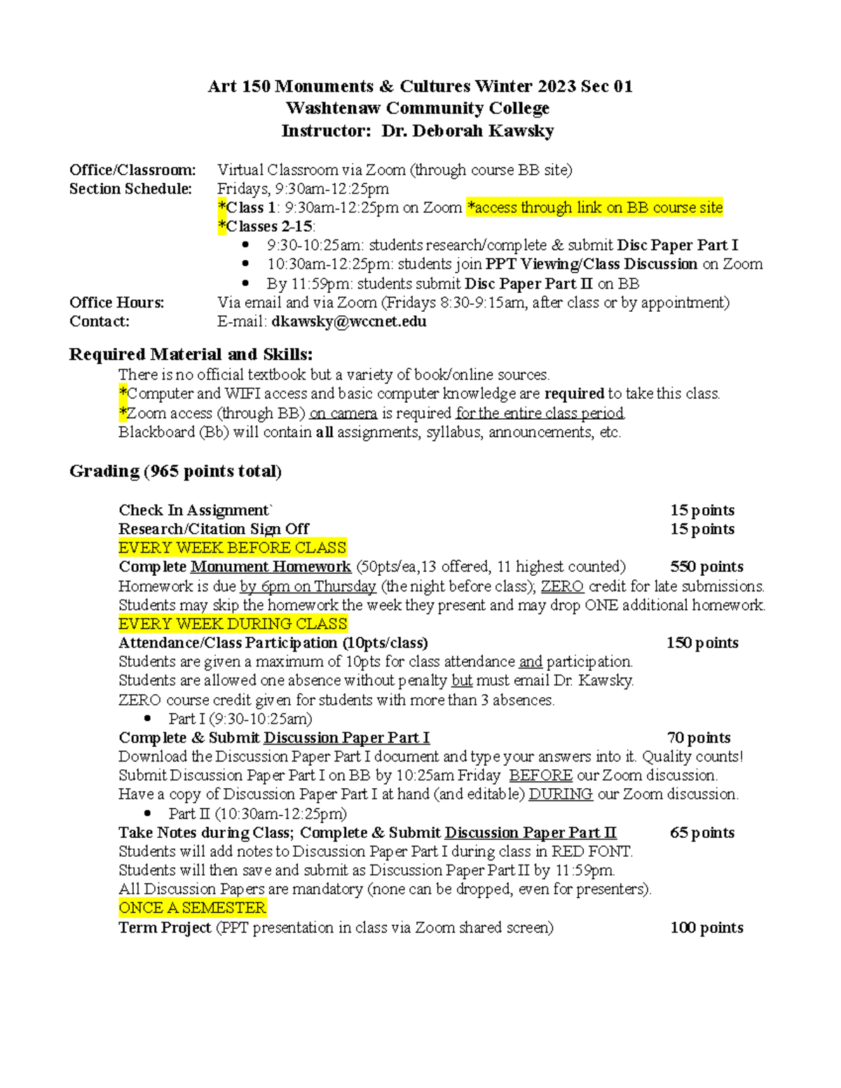 Winter 2023 Art 150 Syllabus Sec 01 1 - Art 150 Monuments & Cultures ...