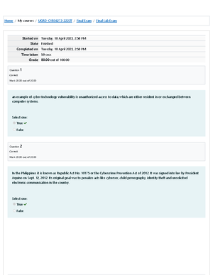 Final Exam Attempt review info-ass-sec-4 - Home / My courses / UGRD-CYBS6374-2223T / Final - Studocu