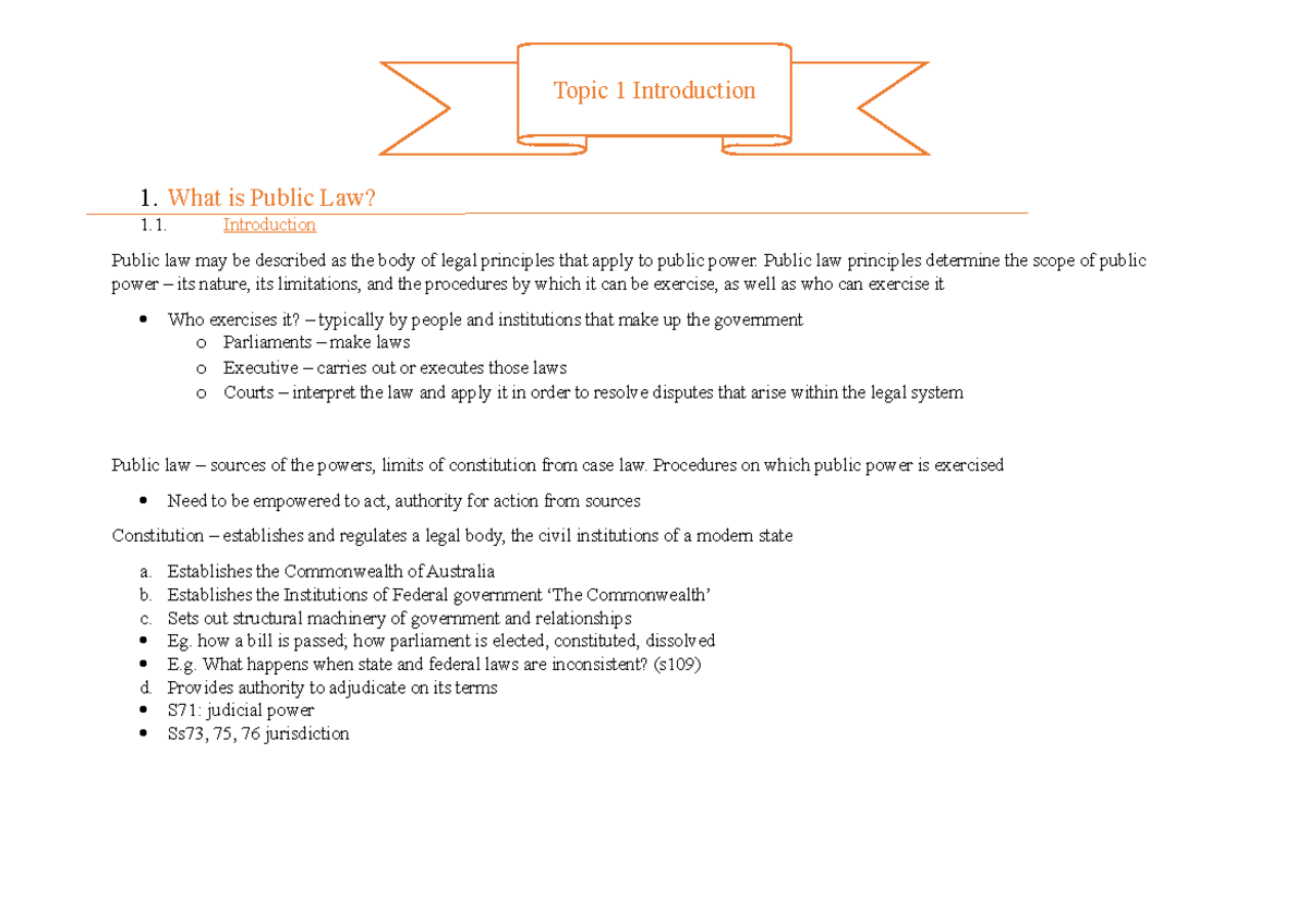 LAWS1021 Topic 1 Introduction - 1. What is Public Law? Introduction ...