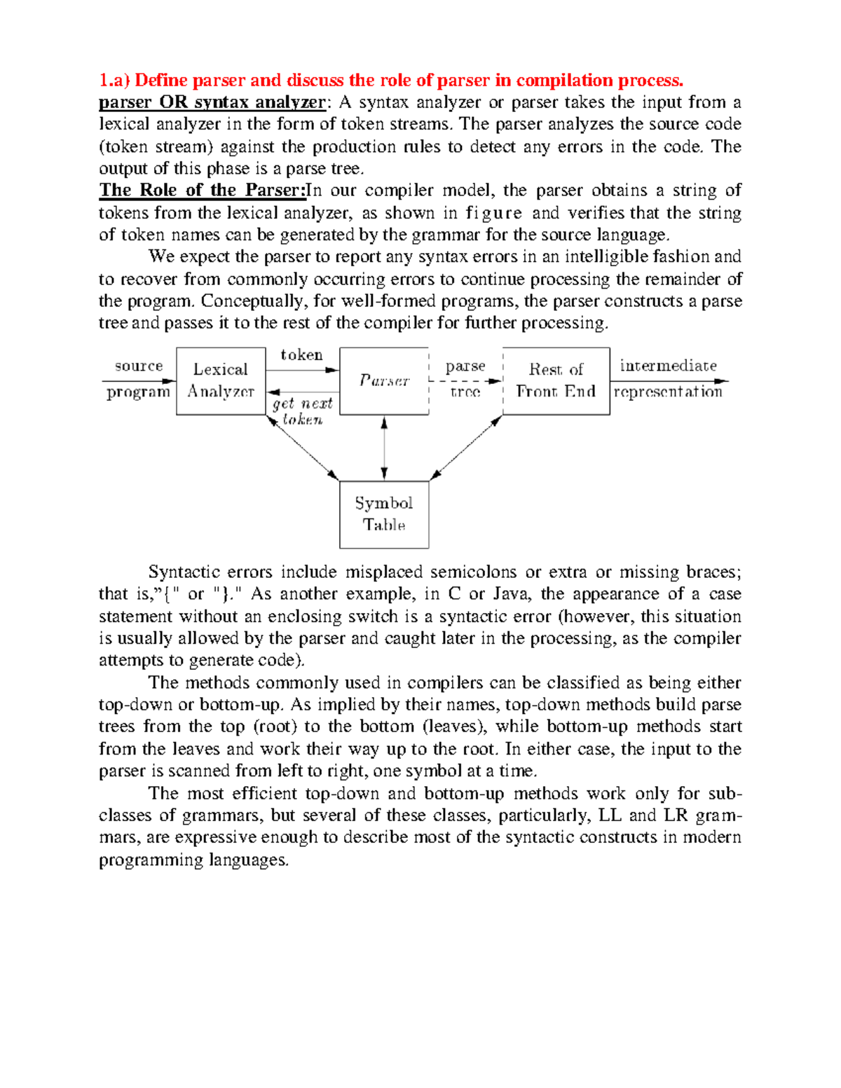 SET-I - MODEL - Define parser and discuss the role of parser in ...