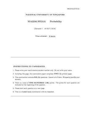 Probability-Solution 08 - NATIONAL UNIVERSITY OF SINGAPORE SEMESTER I ...