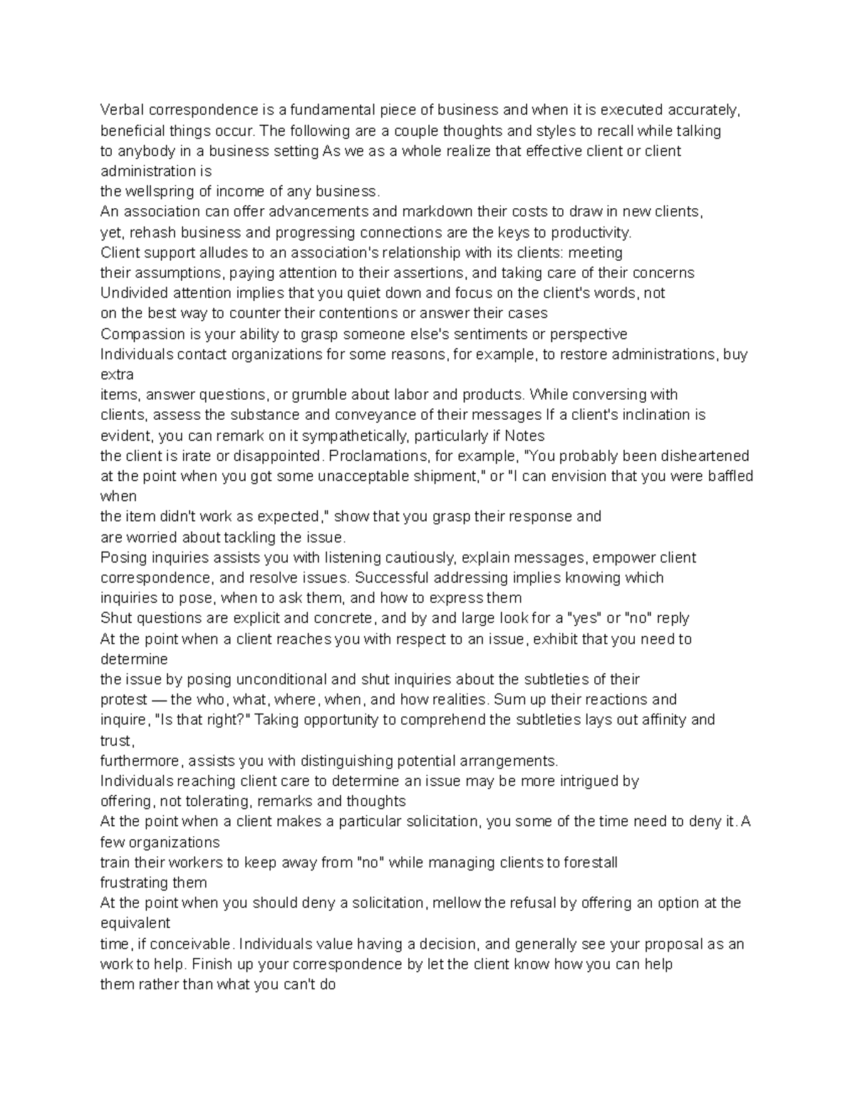 Advanced communication chpt 4 summary - Verbal correspondence is a ...