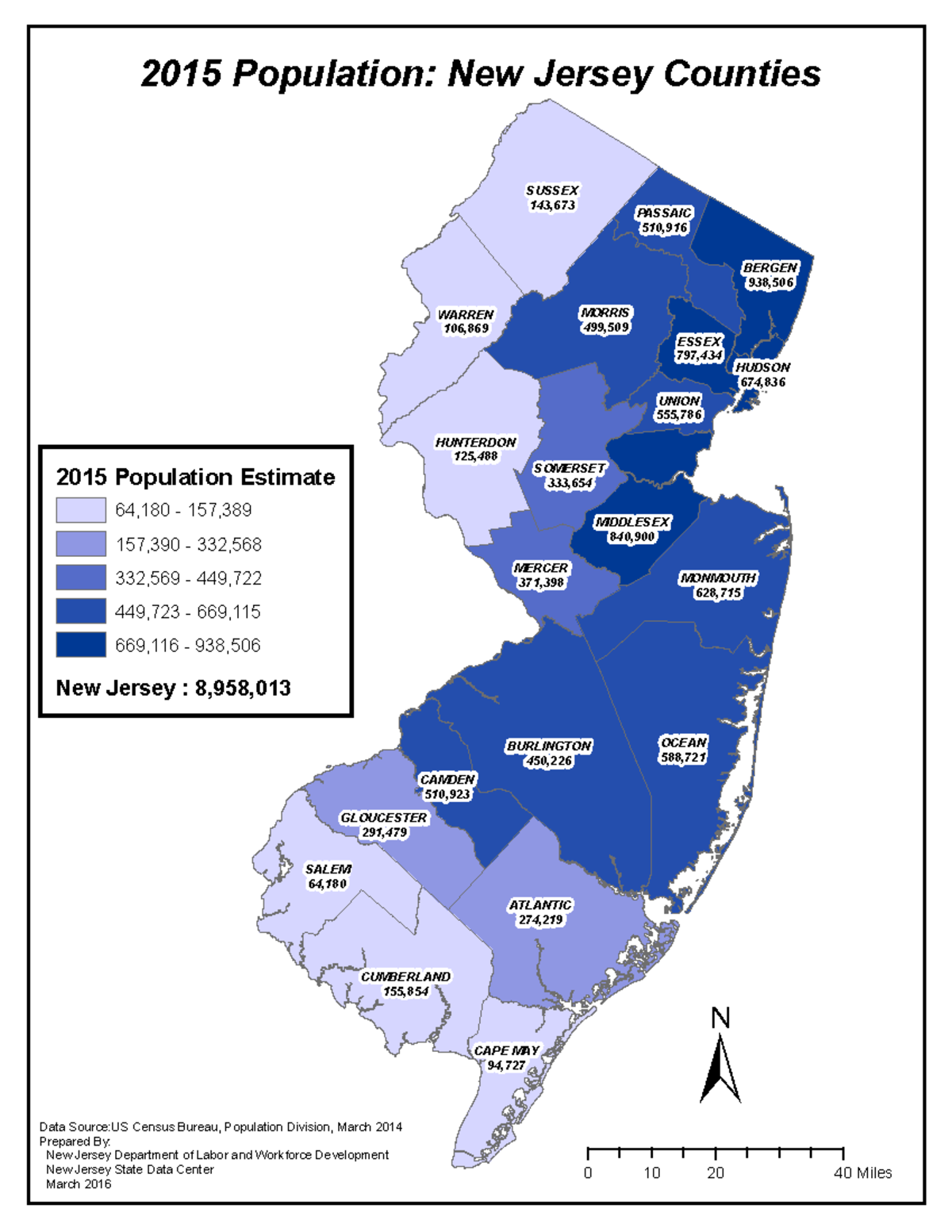 2015 population nj counties map - 2015 Population: New Jersey Counties ...