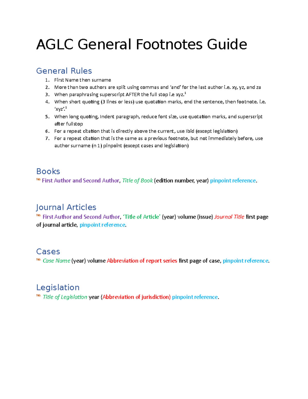AGLC General Footnotes Guide - 2. 3. 4. First Name then surname More ...