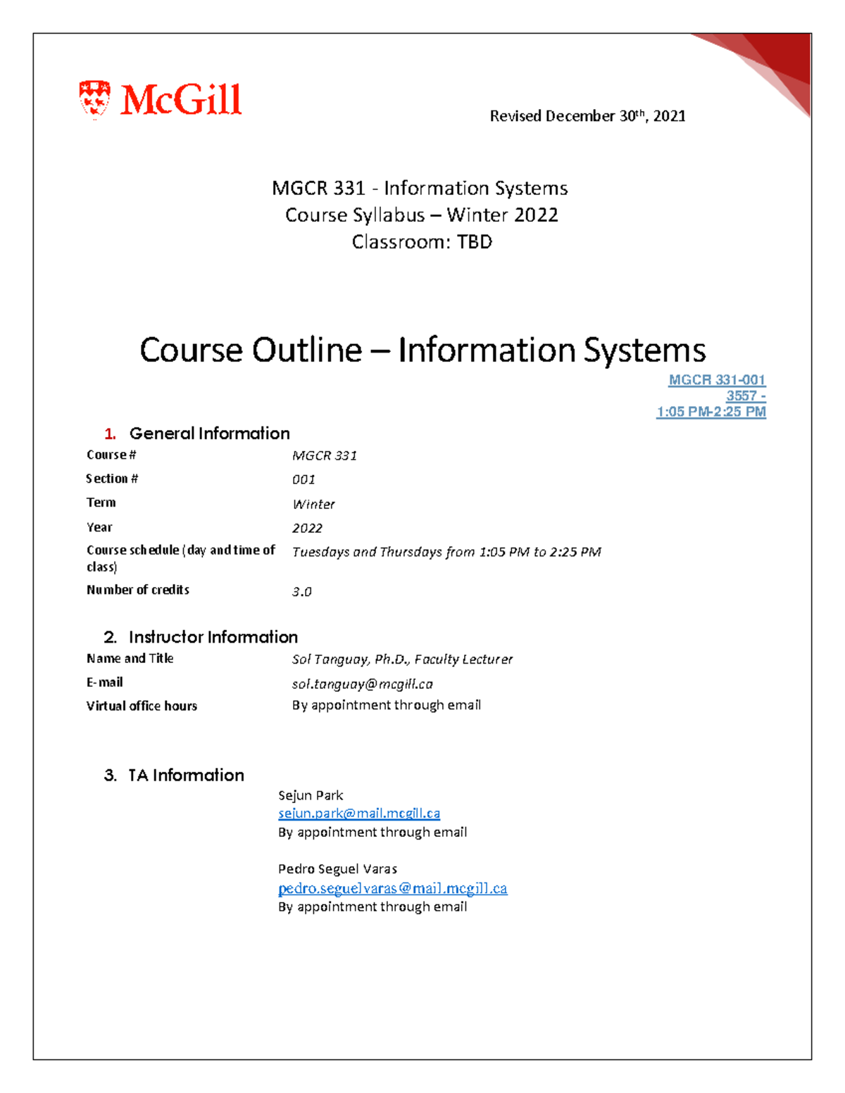 Syllabus for academic year 2021-2022 - Revised December 30 th, 2021 ...