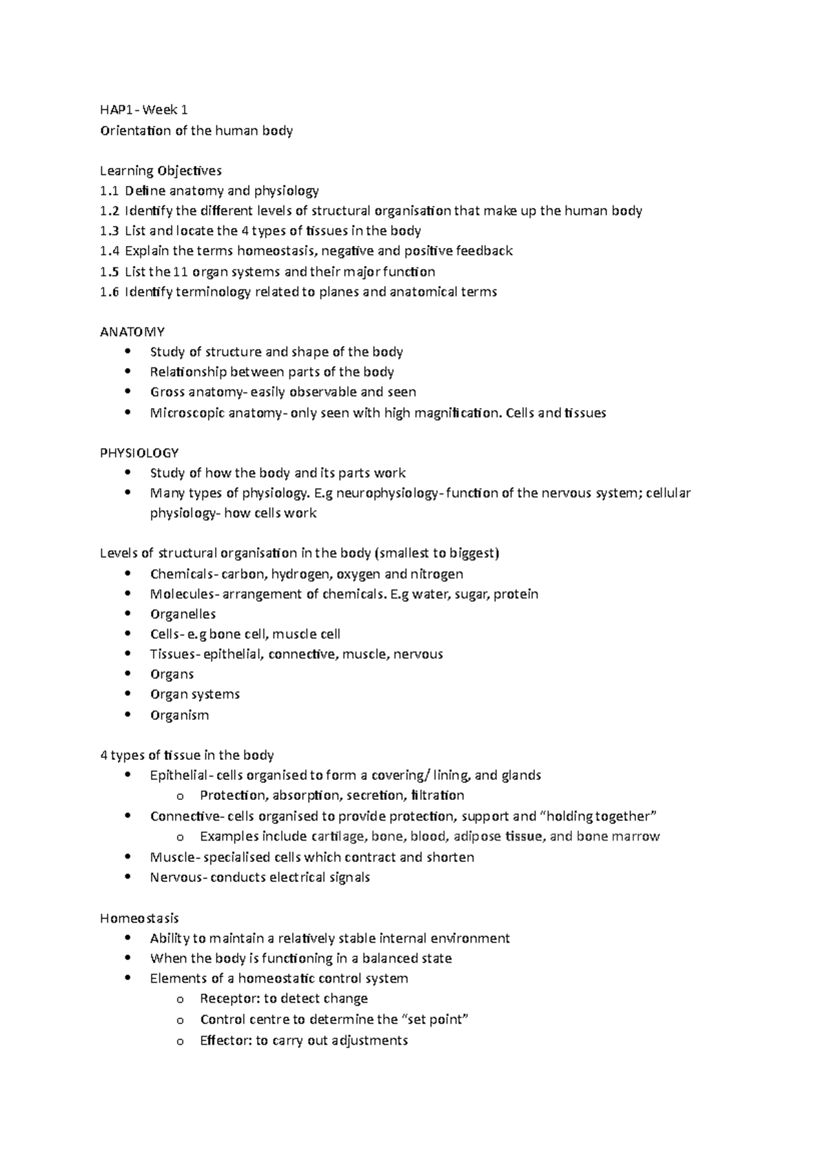 Week 1 (human body and orientation - HAP1- Week 1 Orientation of the ...