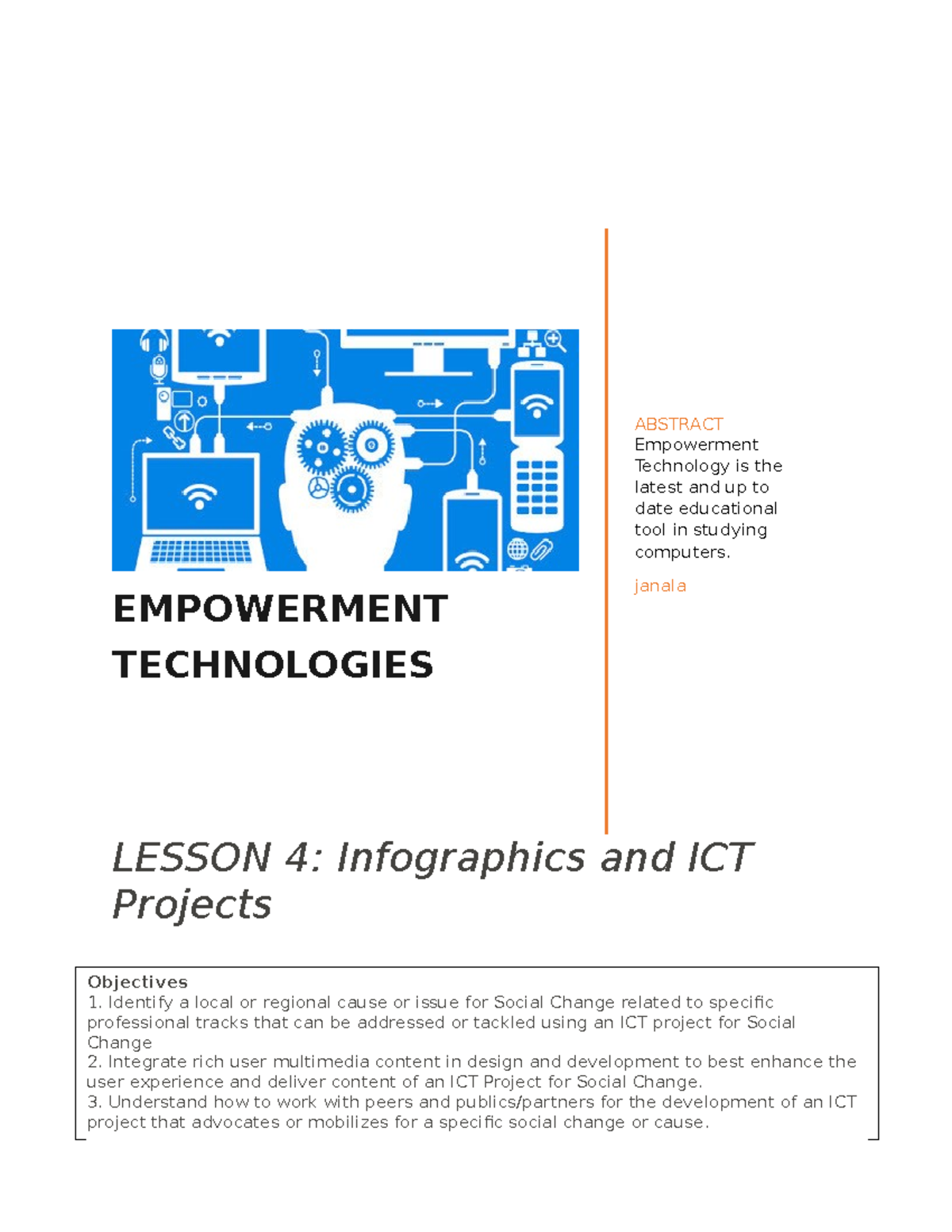 Final Term Empowerment Technologies Week 4 Module - LESSON 4: Infographics and ICT Projects ...