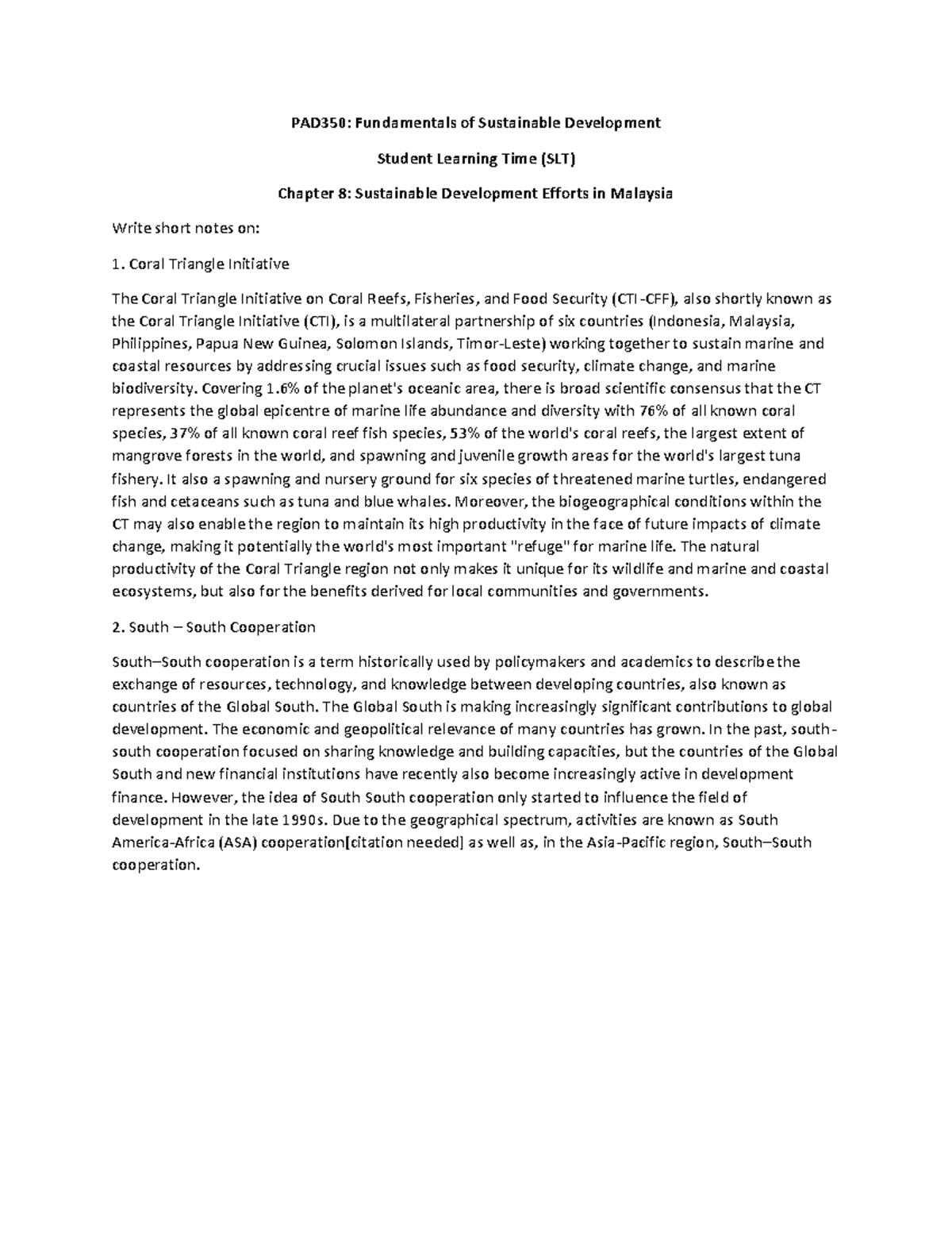 Chapter 8 lect notes - PAD350: Fundamentals of Sustainable Development ...