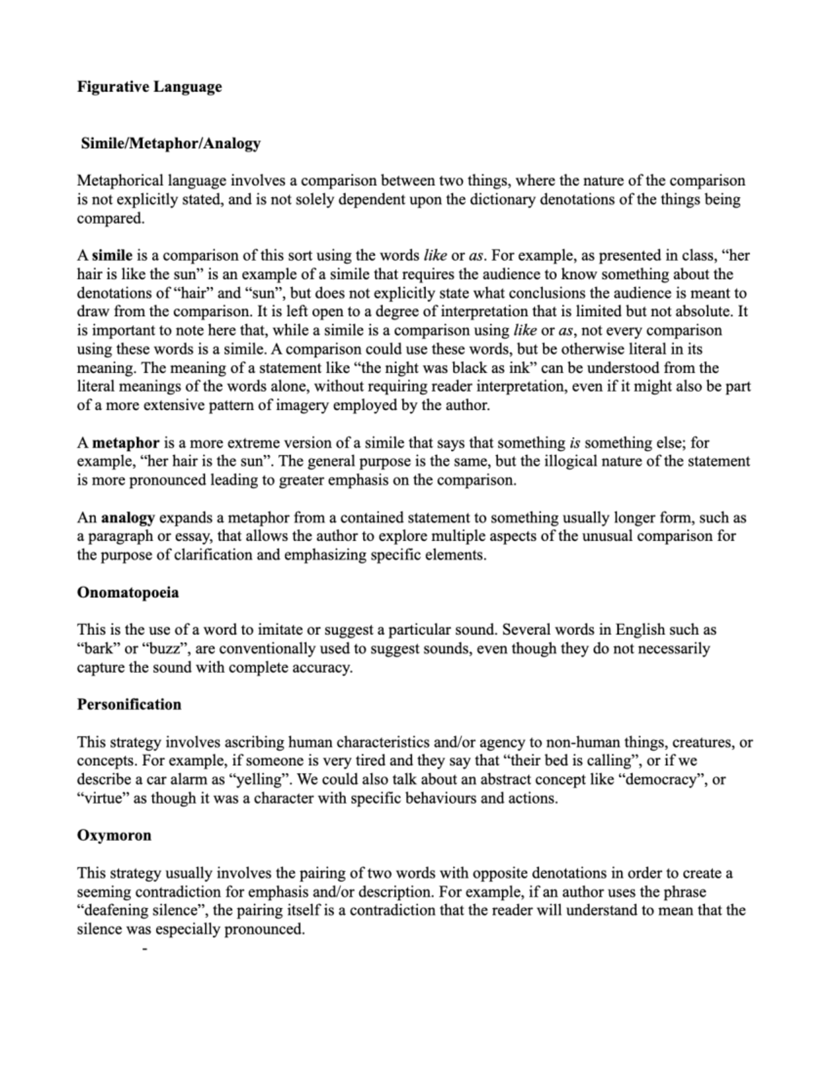 Week 4 definition and figurative language notes - Figurative Language ...