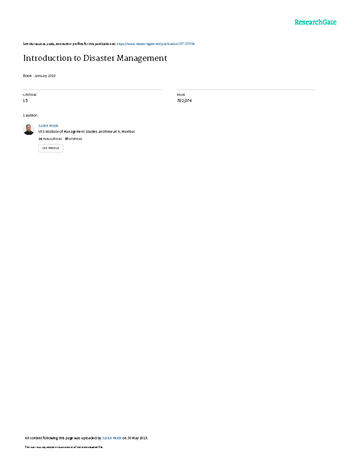 Disaster Management Satish Modh Chapter 1 - See discussions, stats, and ...