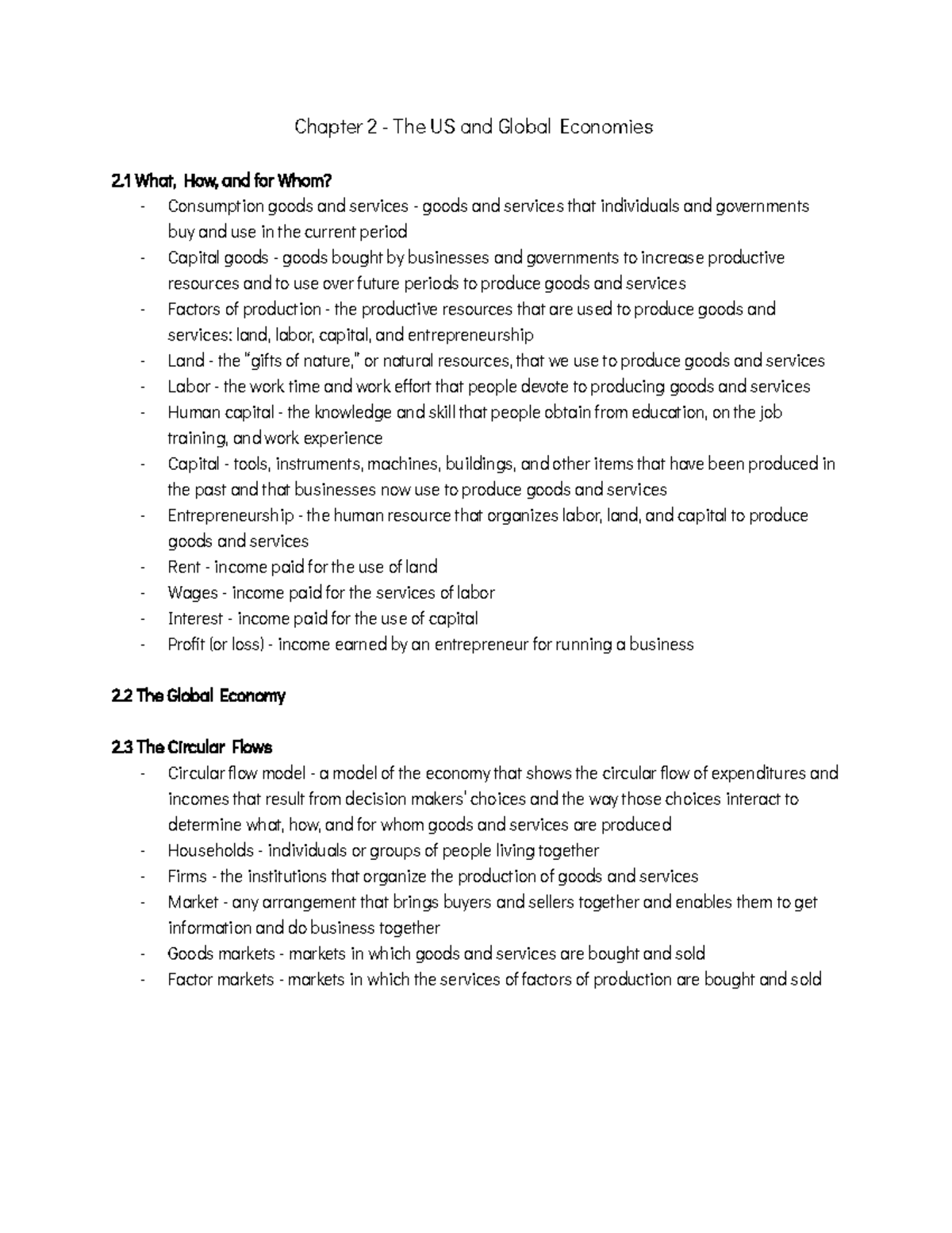 Chapter 2 - The US and Global Economies - Chapter 2 - The US and Global ...