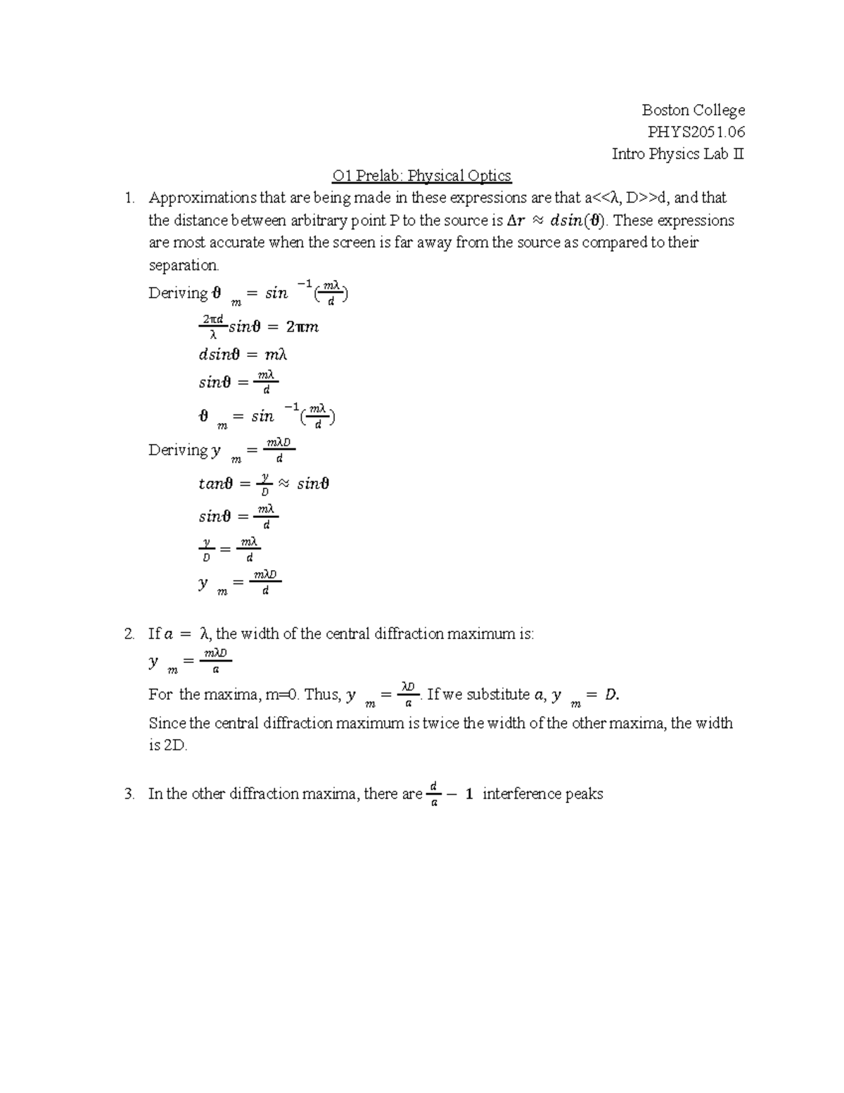 O1 Prelab copy - Boston College PHYS2051. Intro Physics Lab II O1 ...