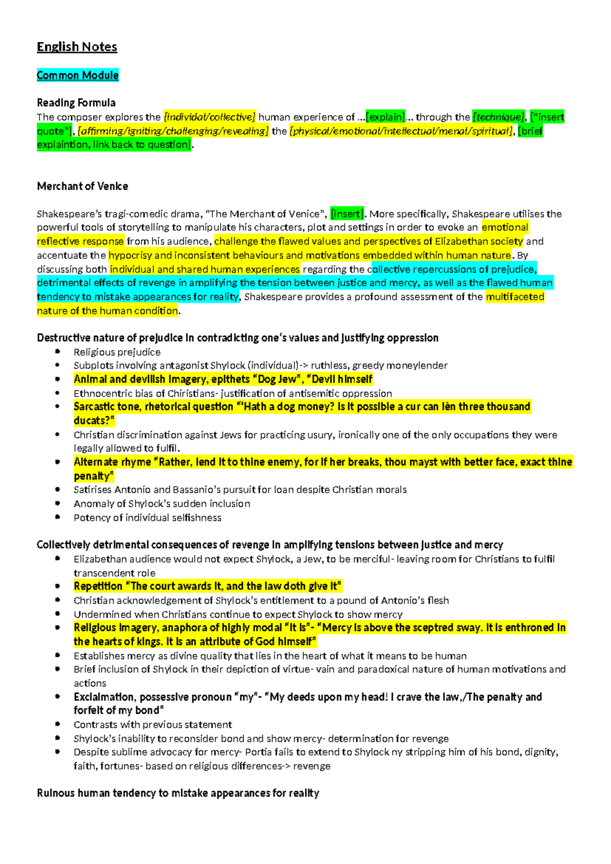 English Notes Essay scaffolds - English Notes Common Module Reading ...