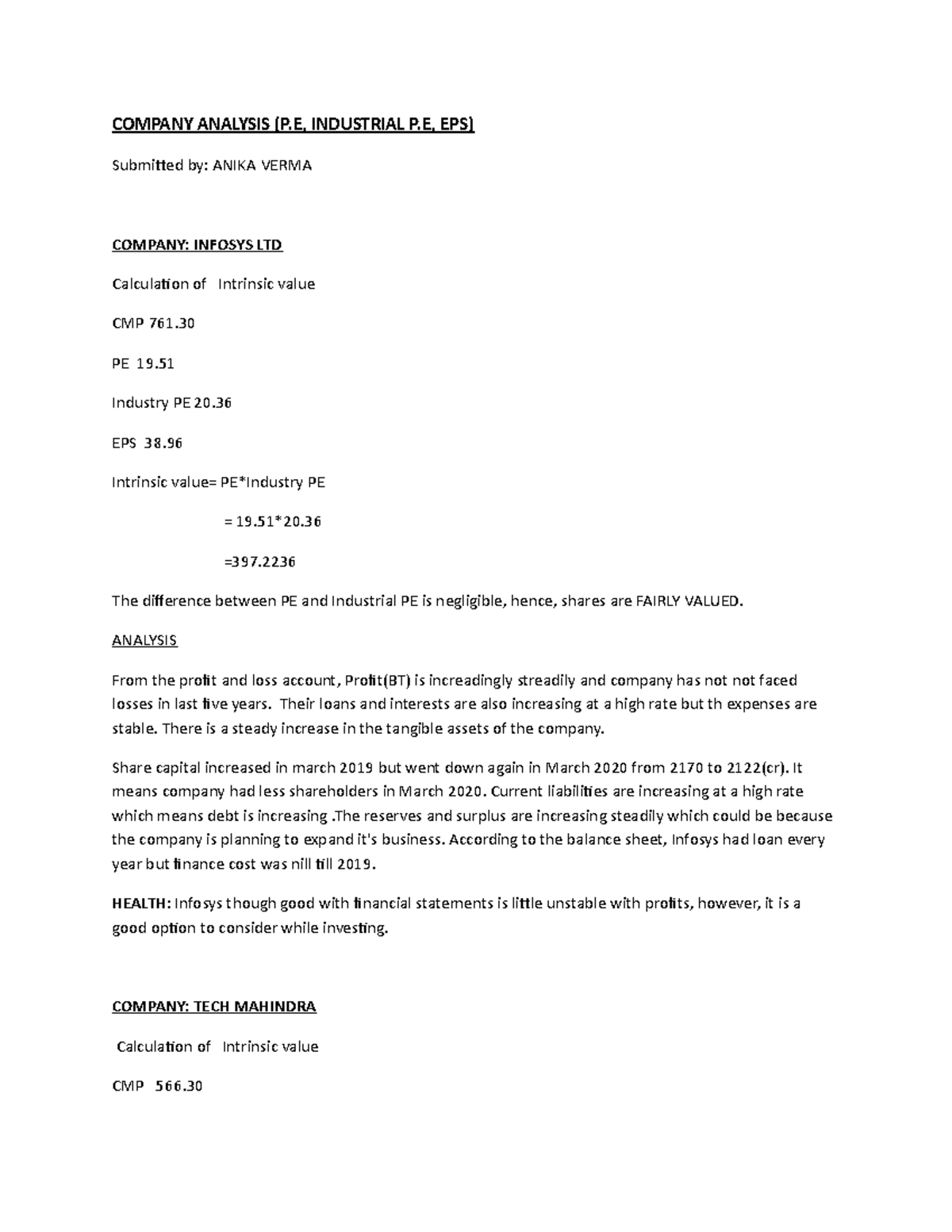 Company Financial Analysis AND Ranking - COMPANY ANALYSIS (P ...