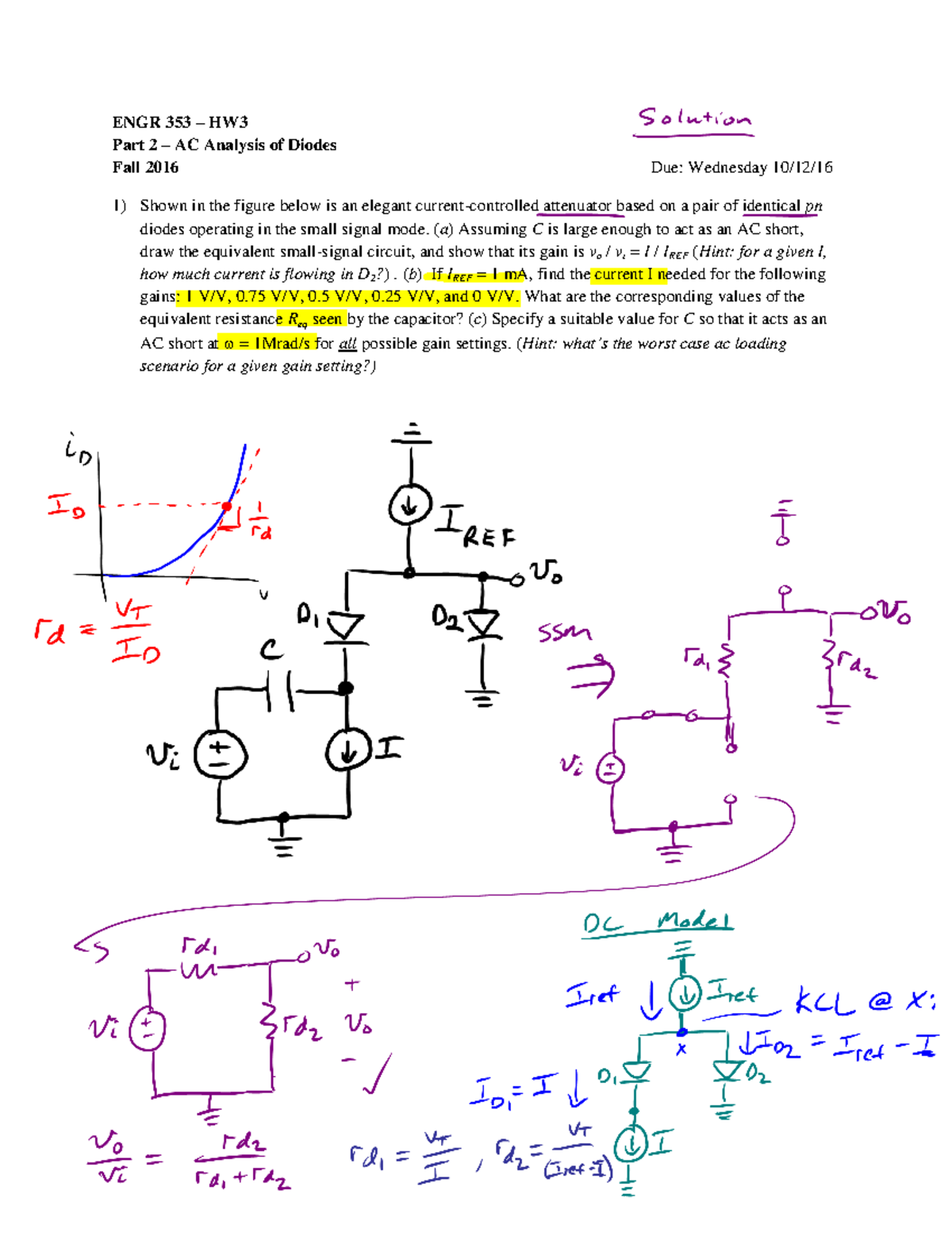 Engr353 hw3 p2 soln fa16 - ENGR 353 HW3 Part 2 AC Analysis of Diodes Fall 2016 Due: Wednesday 1 ...