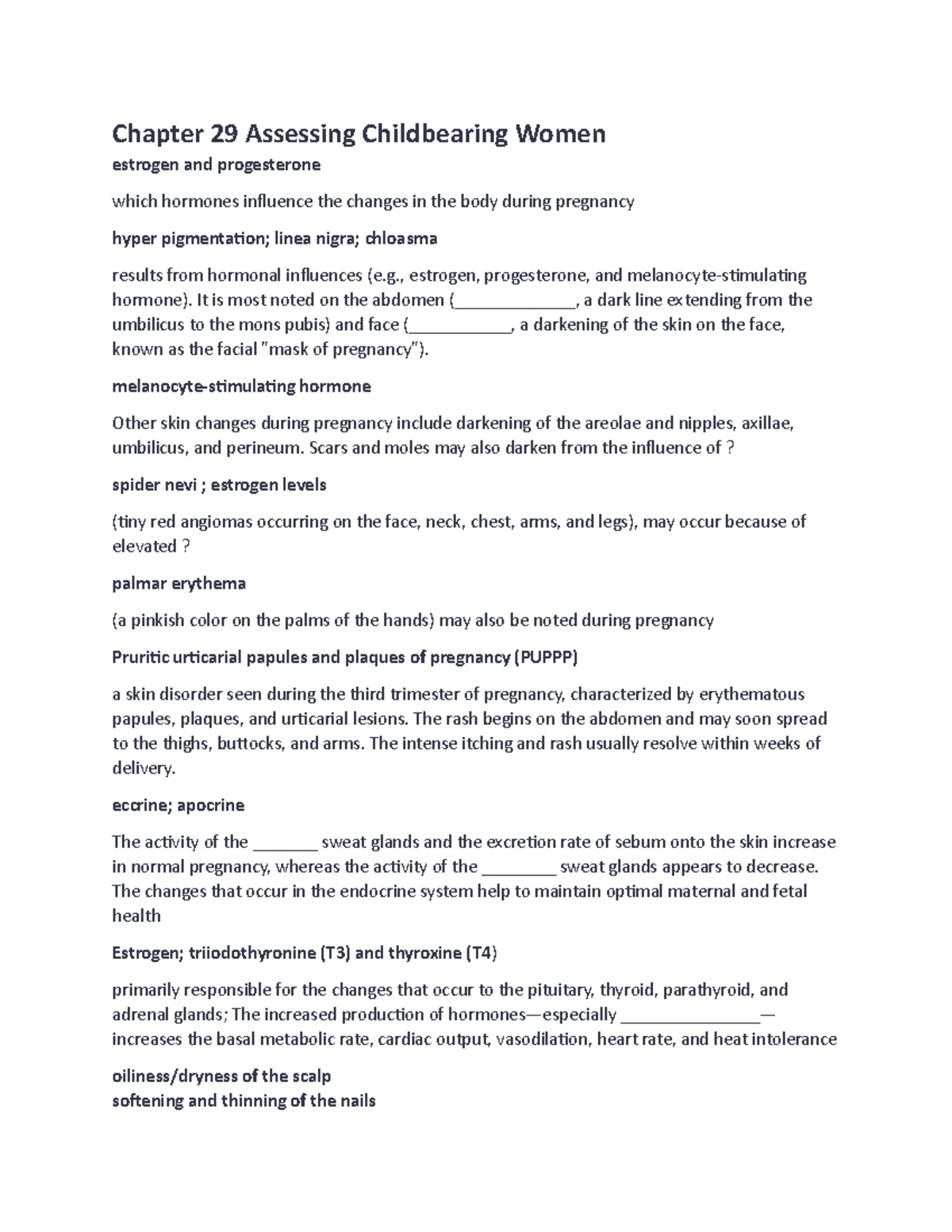 Chapter 29 Assessing Childbearing Women - , estrogen, progesterone, and melanocyte-stimulating ...