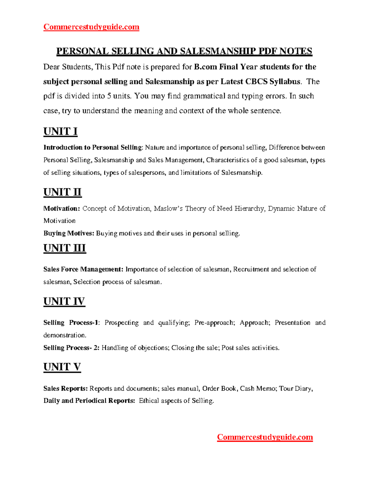 Personal Selling AND Salesmanship PDF Notes - PERSONAL SELLING AND ...