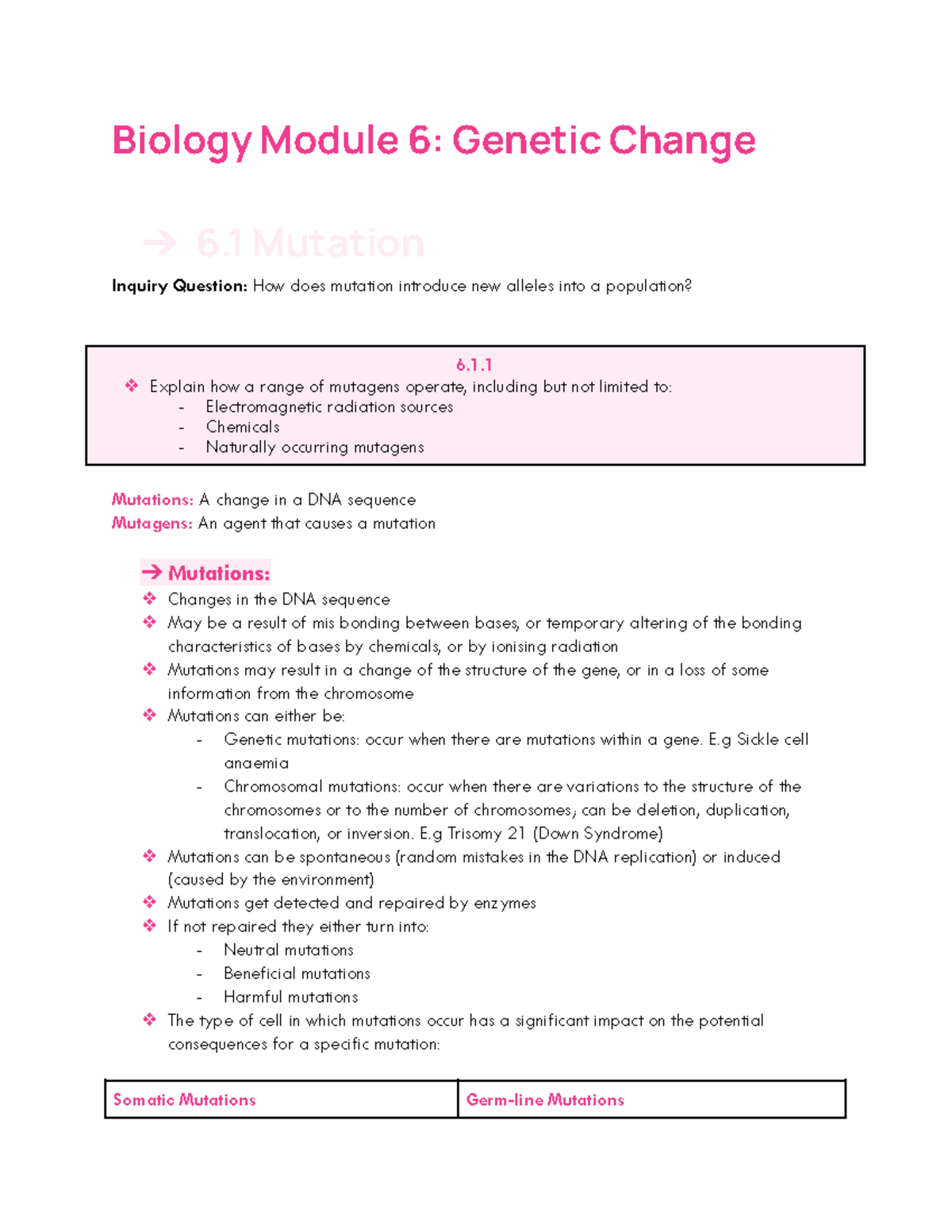 Biology Notes Module 6 Genetic Change - Biology Module 6: Genetic ...