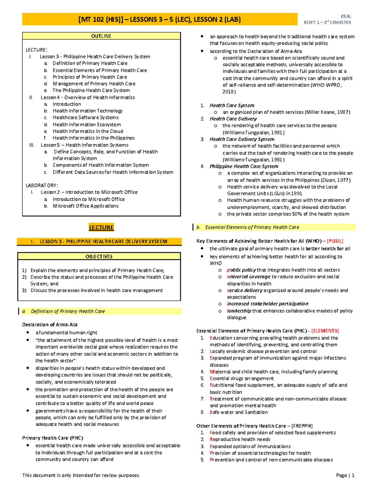 HIS 2nd Lecture and Laboratory Exam Transes - [MT 102 (HIS)] – LESSONS ...