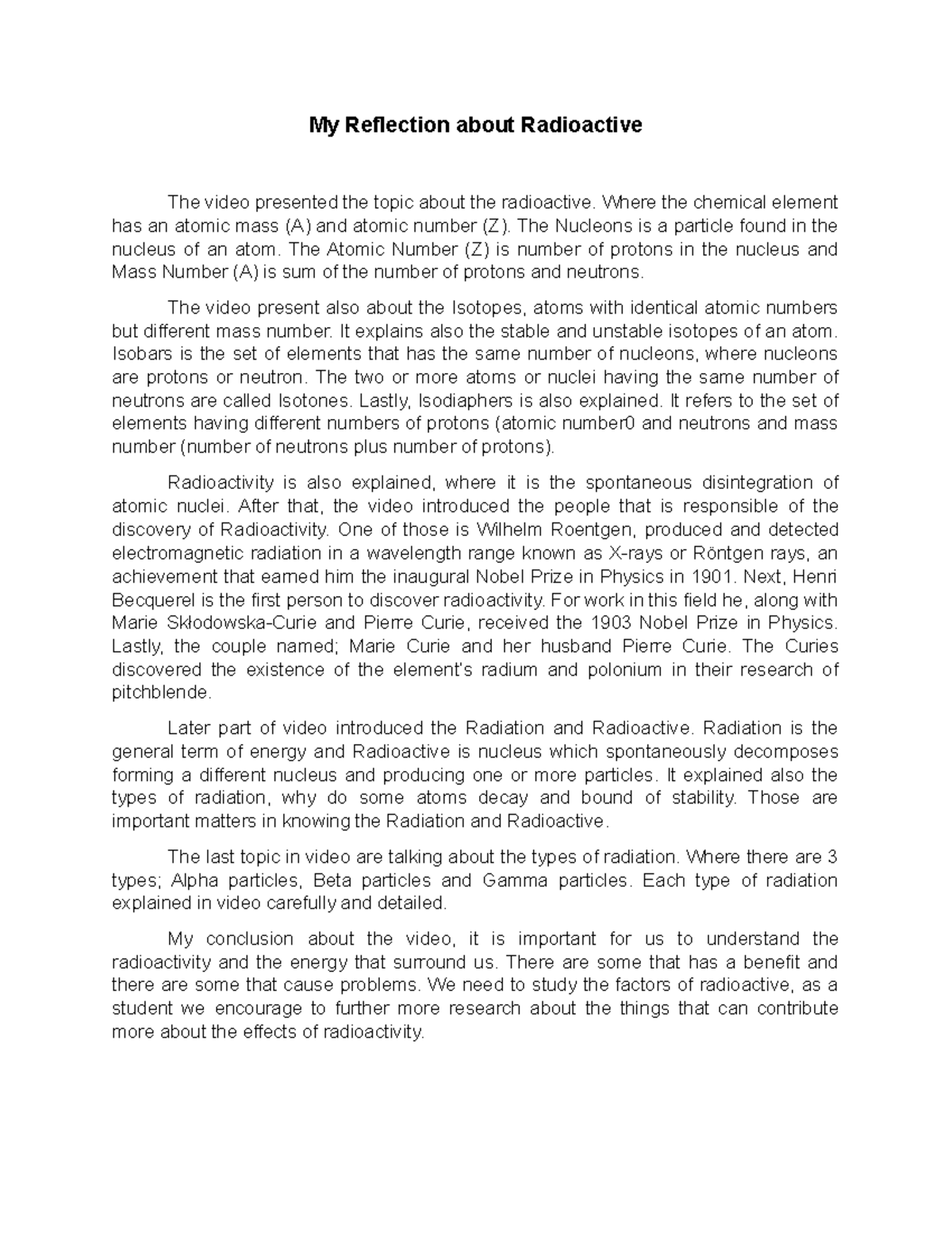 My Reflection about Radioactive - Where the chemical element has an ...