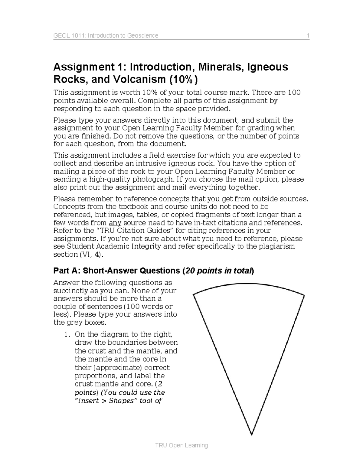 GEOL 1011 Assignment 1 - GEOL 1011: Introduction to Geoscience 1 Assignment 1: Introduction ...