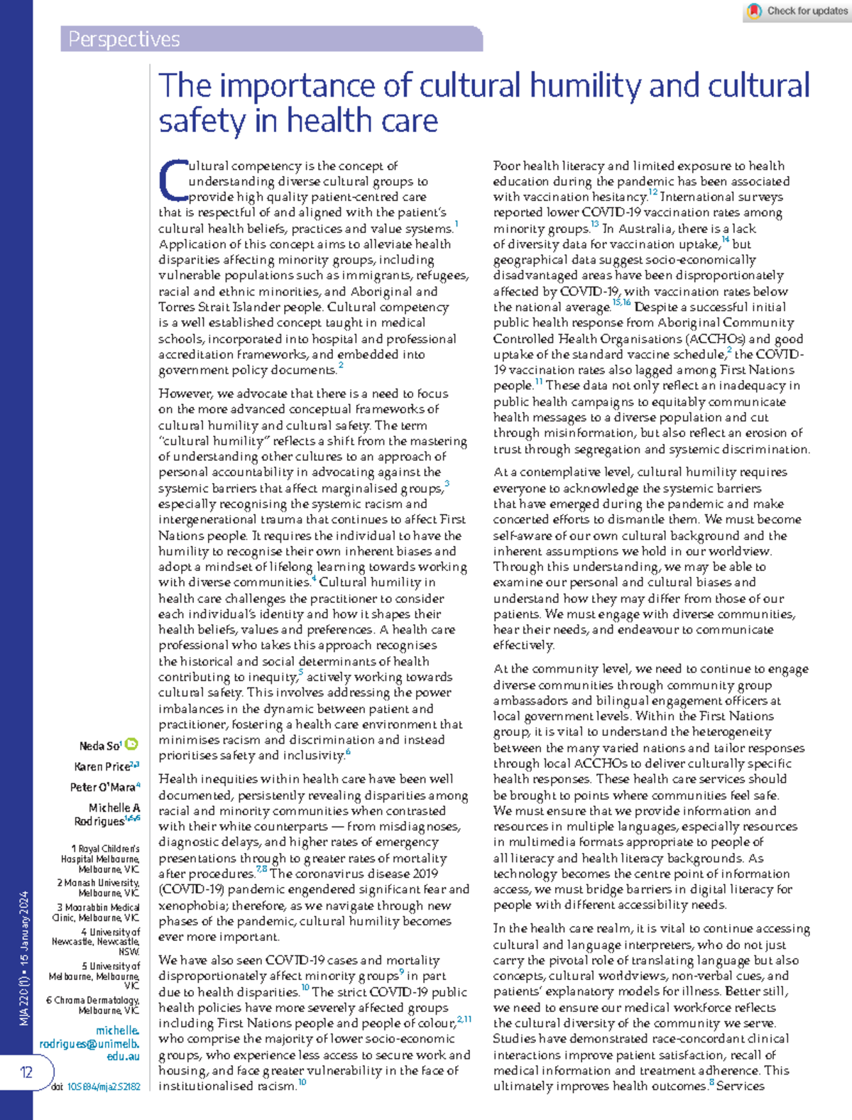 Medical Journal of Australia - 2023 - So - The importance of cultural ...